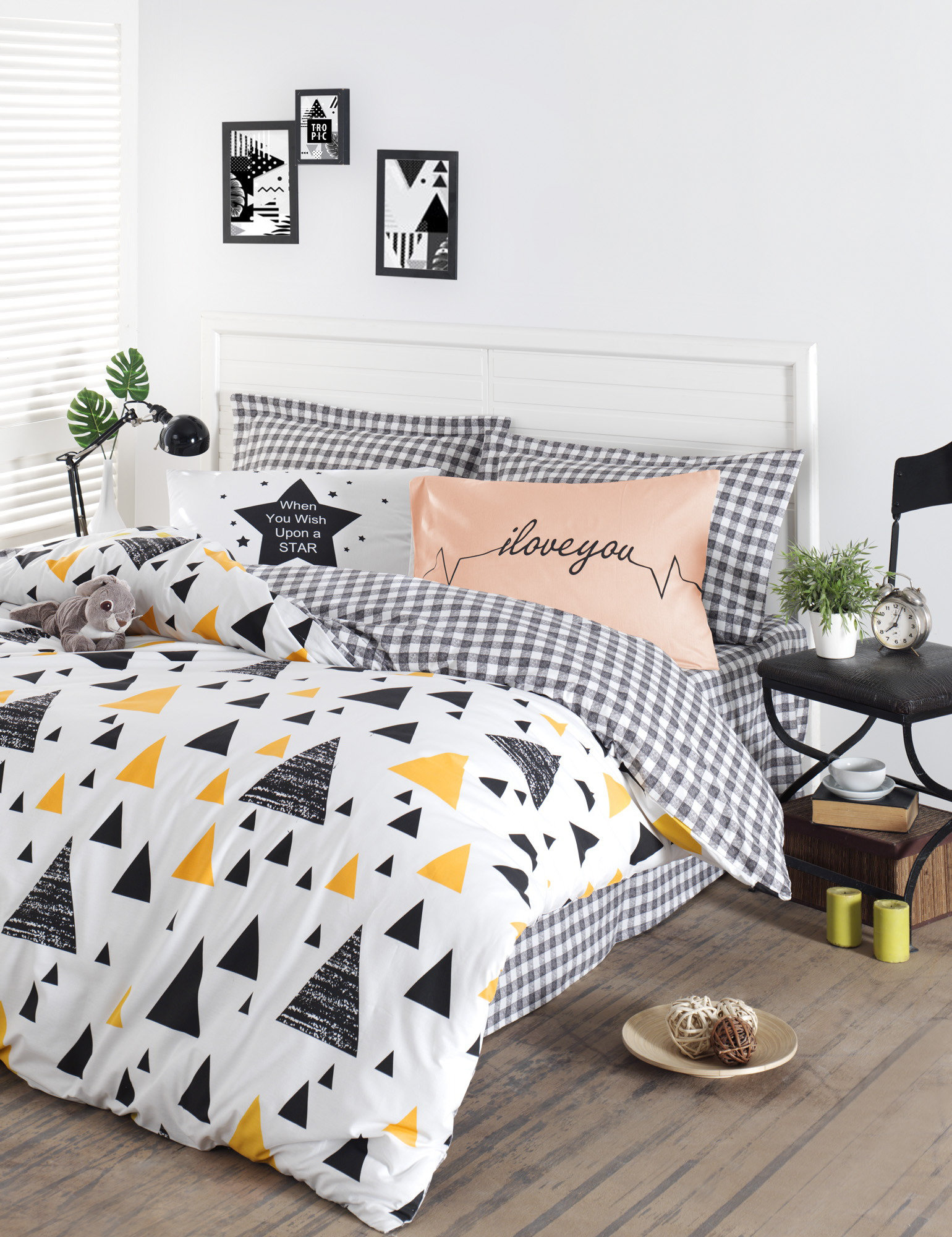 Asir Group INC Nuneaton Black/Yellow/White 100% Cotton Duvet Cover Set ...
