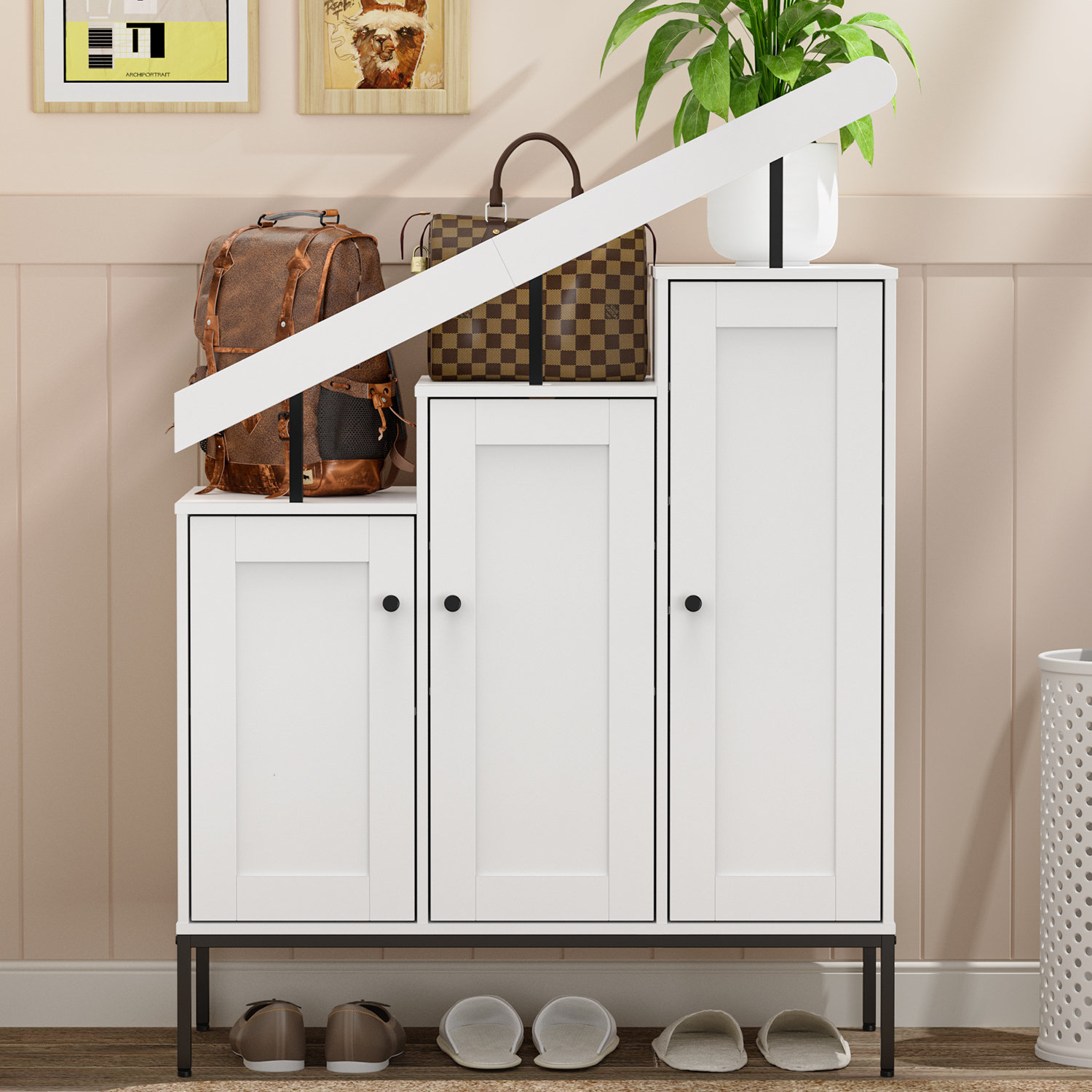 Rebrilliant Shoe Storage Cabinet with 3 Drawers, Step Shape Cabinet ...