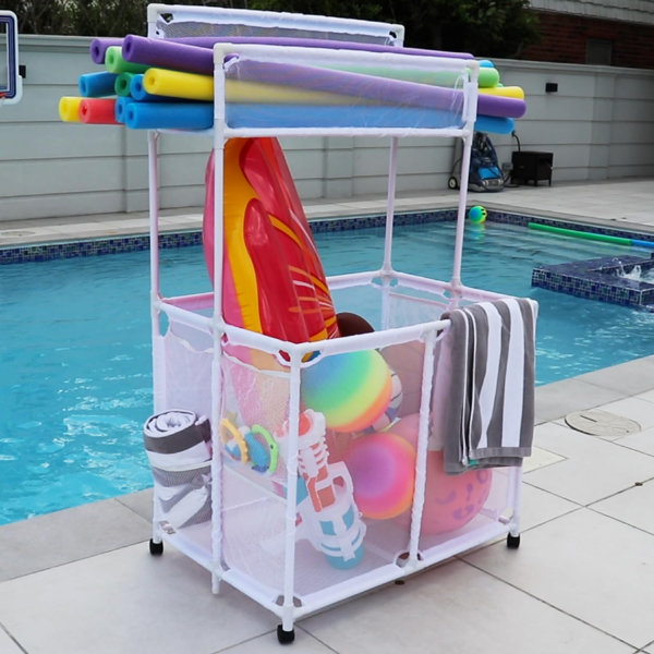 COAHAHA Pool Bins Collapsible Noodle Rack With Lockable Wheels, PVC ...