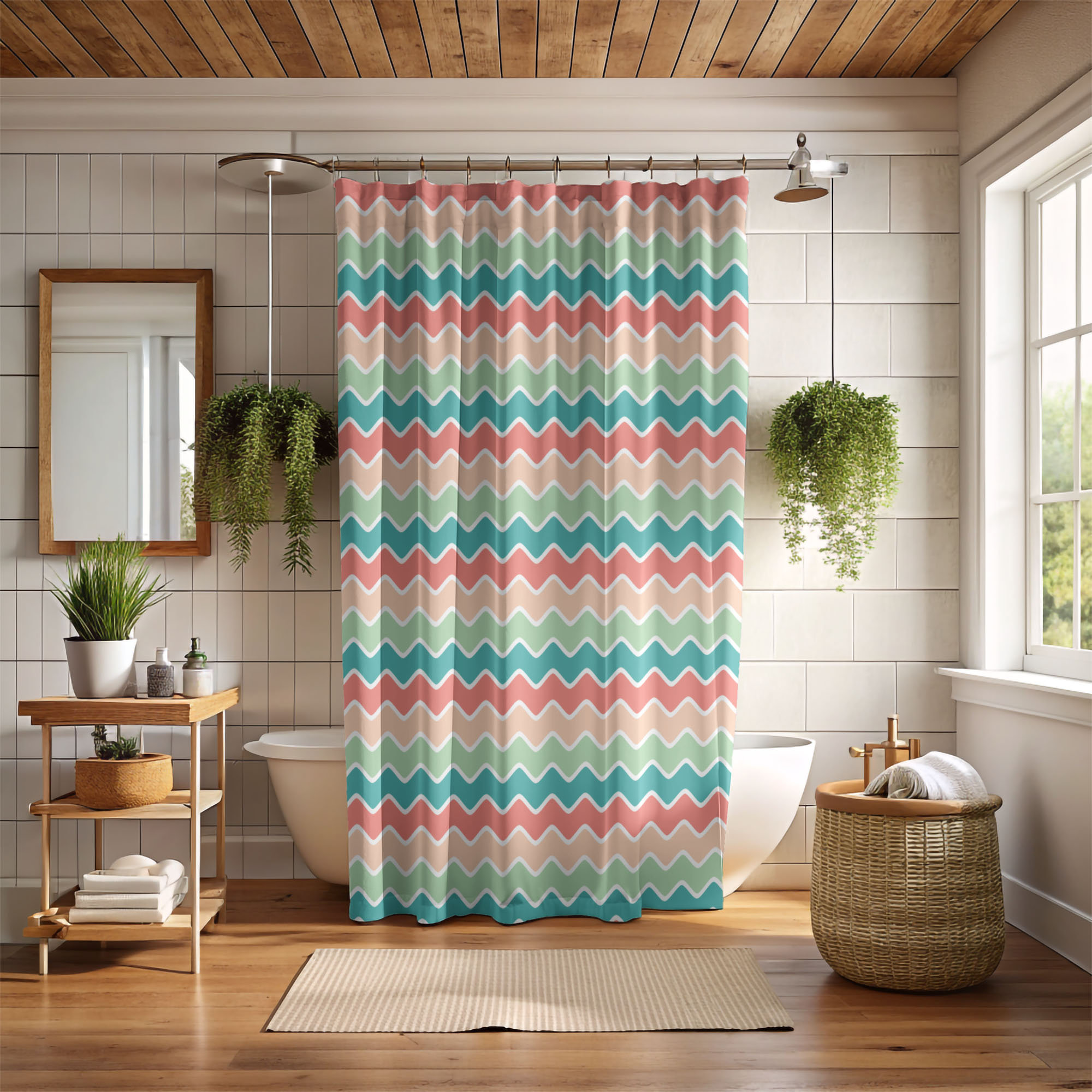 East Urban Home Coral Emerald - Premium Shower Curtain | Wayfair
