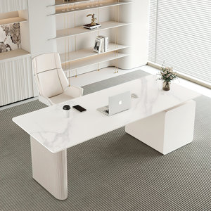Brayden Studio Derrus Modern White Sintered Stone Writing Desk with ...