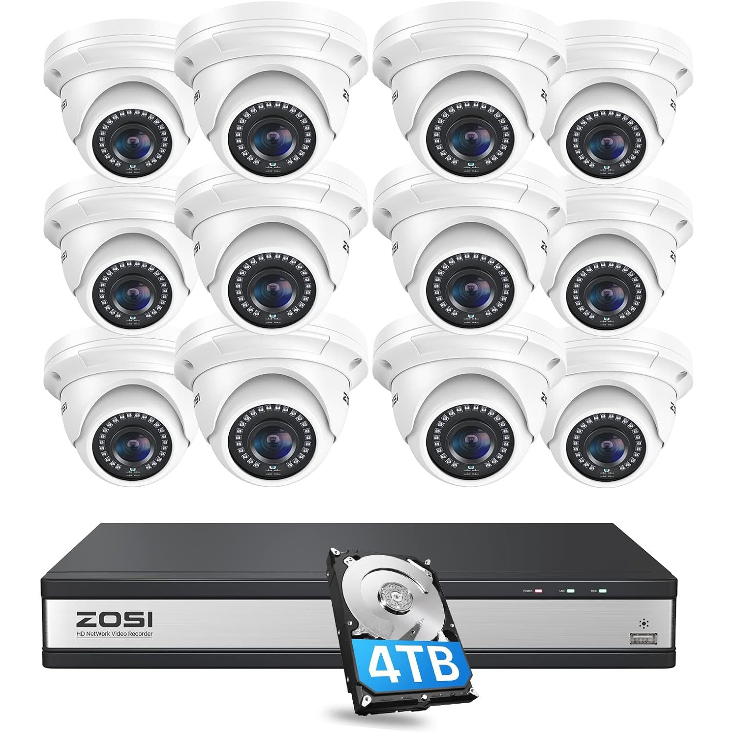 ZOSI 16CH 4K PoE NVR Security Camera System 4TB HDD, 5MP Outdoor PoE ...