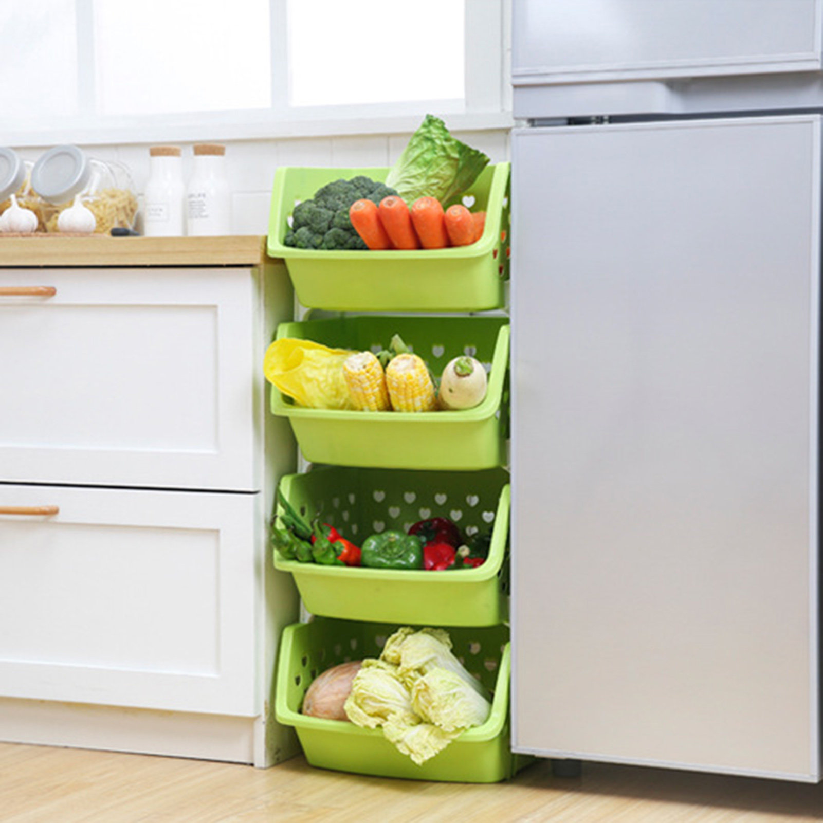 Prep & Savour 1 Piece Plastic Fruit Vegetable Storage Basket, Stackable ...