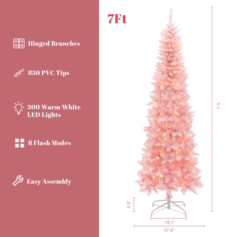The Holiday Aisle® 7Ft Pre-Lit Pink Slim Tree with Metal Stand ...