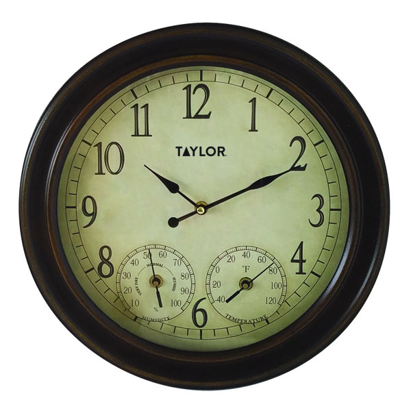 Taylor Indoor/Outdoor Round Gard Clock with Thermometer and Hygrometer ...