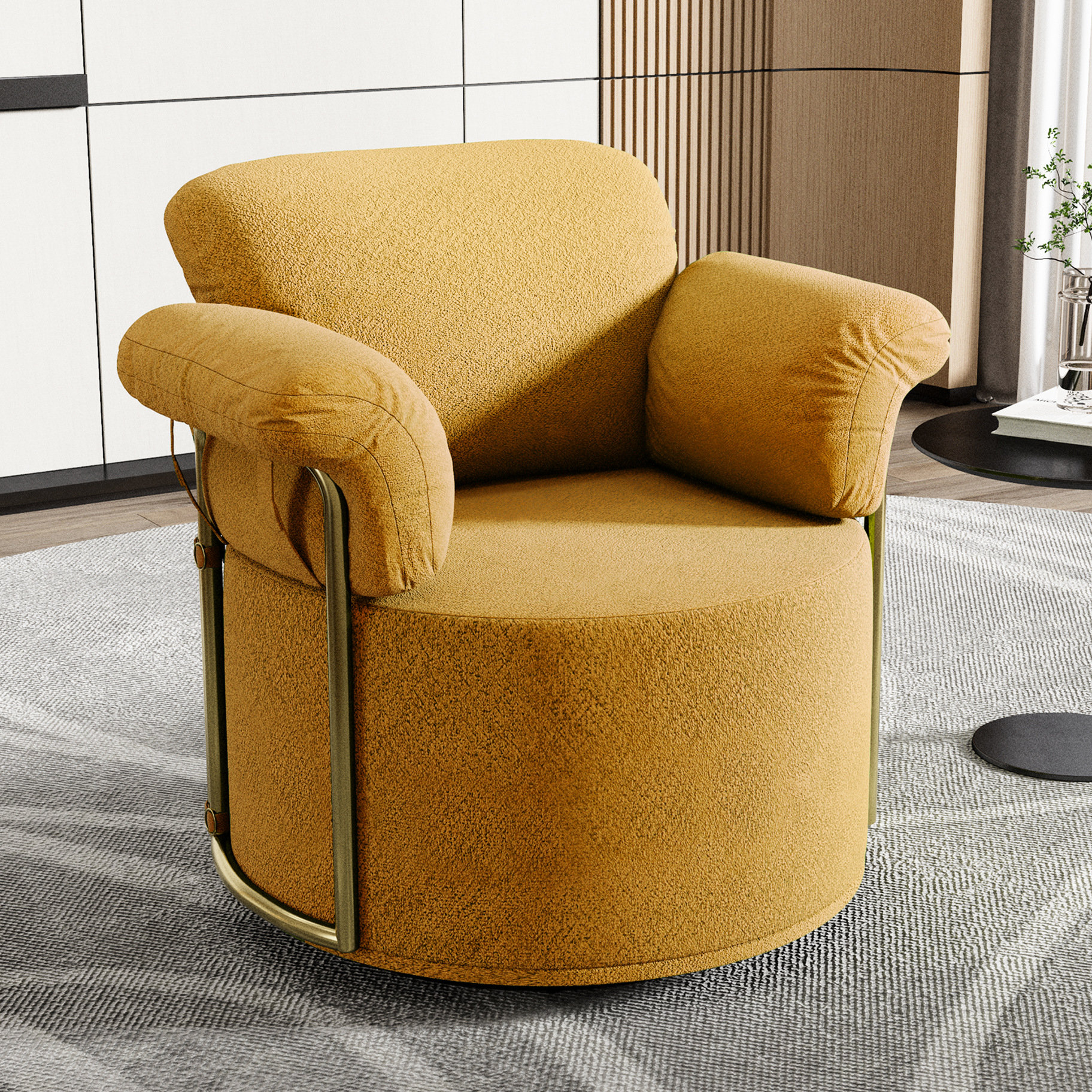 Ebern Designs Blue 360 Degree Rotating Accent Chair, Soft And Scratch ...