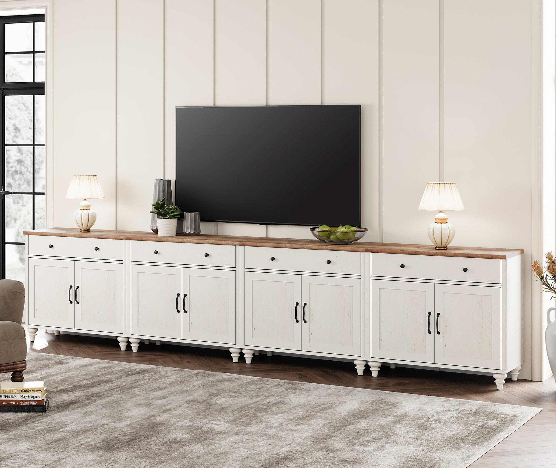 Alcott Hill® Farmhouse TV Stand For 85 Inch TV With 8 Doors And 4 ...