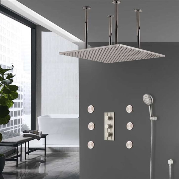 FontanaShowers Sofia Ceiling Mounted Rain Shower Set Head 6 Body Jets ...