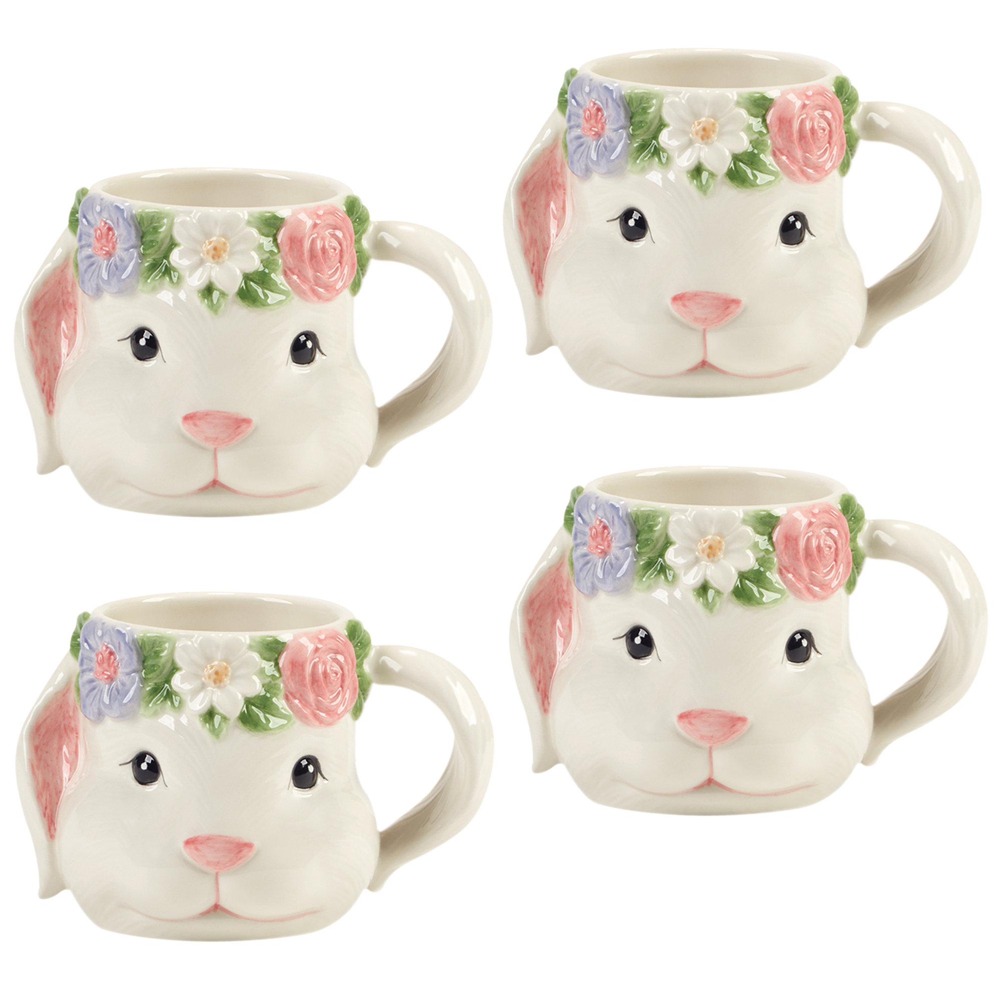 Certified International Easter Morning Set of 4 3-D Bunny Mugs | Wayfair