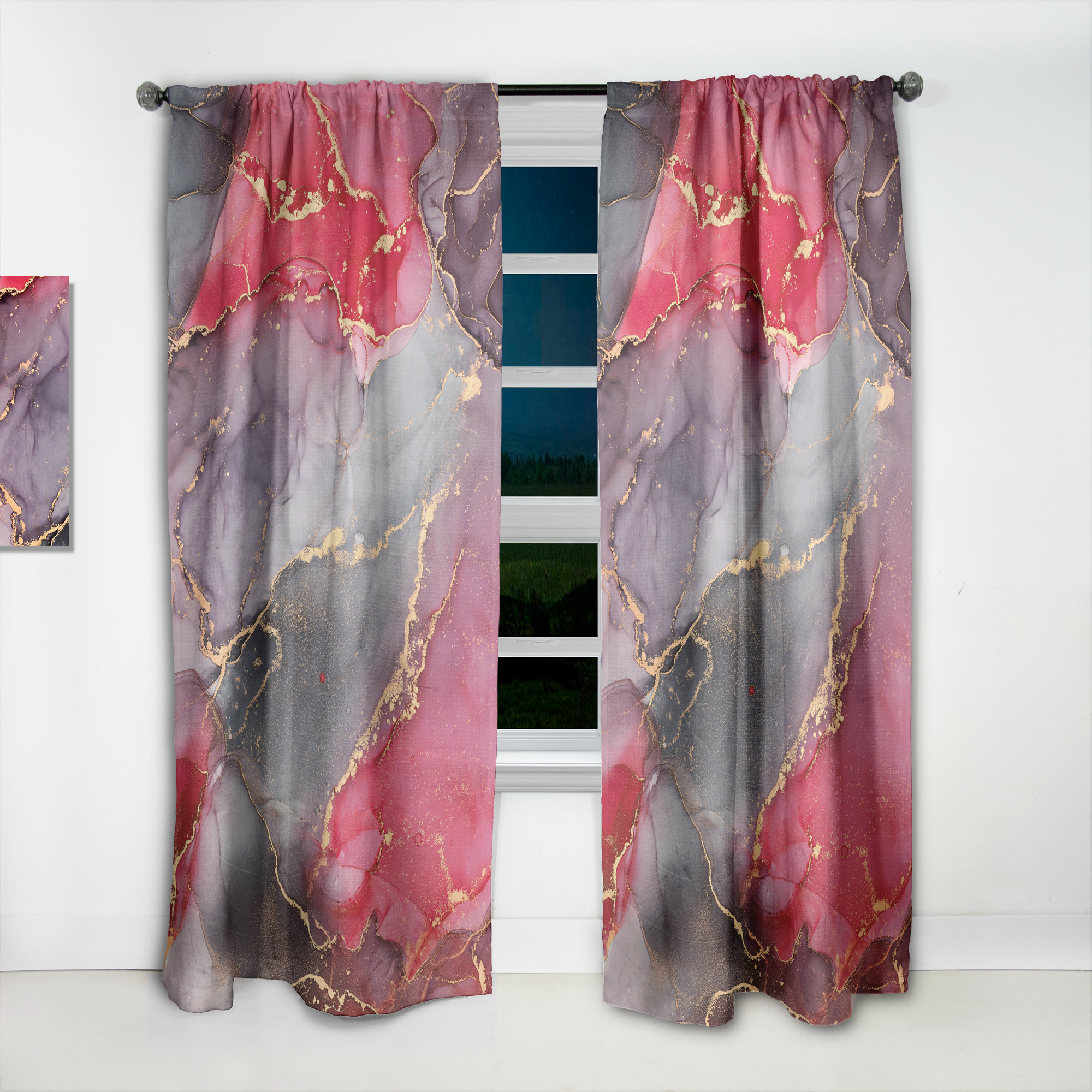 Design Art Red Luxury Abstract Fluid Art I - Abstract Curtain - Velvet ...
