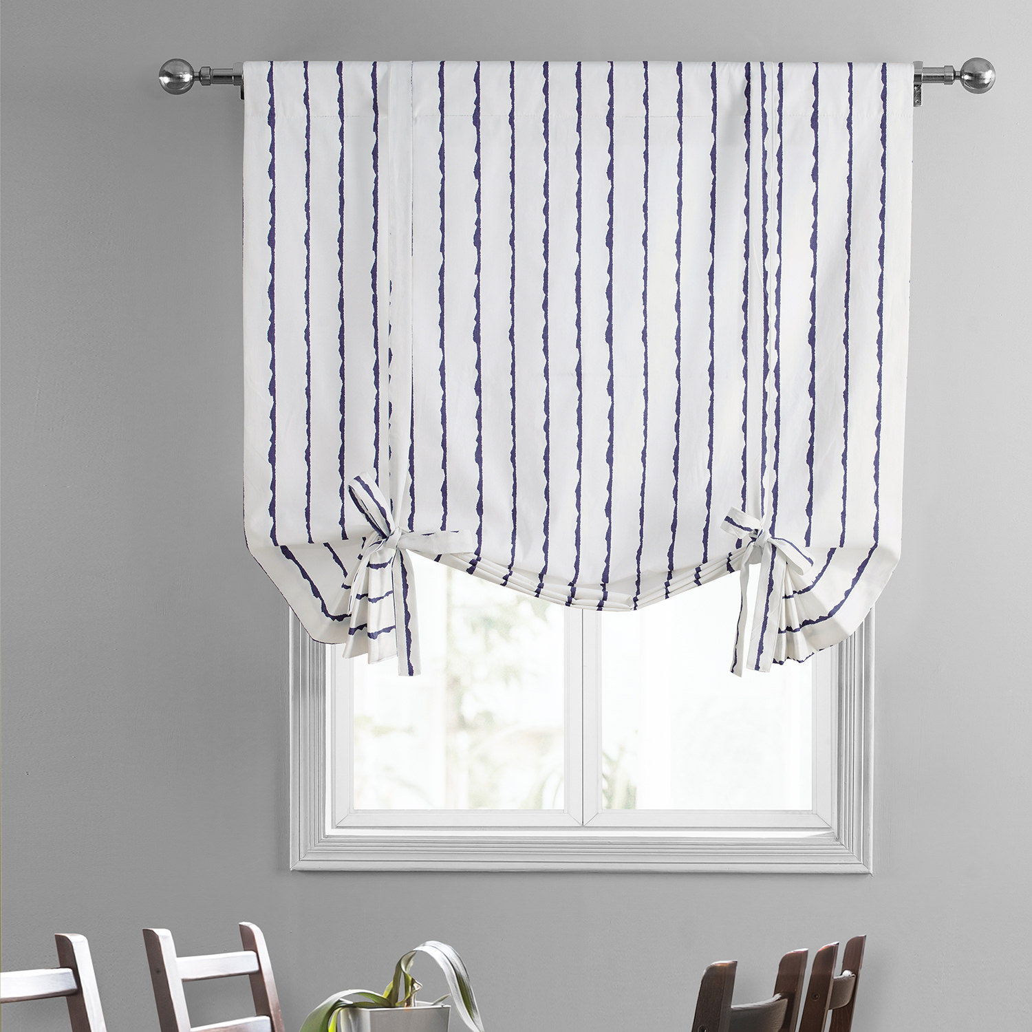 Gracie Oaks Sharkskin Printed Cotton Room Darkening Tie-Up Window Shade ...