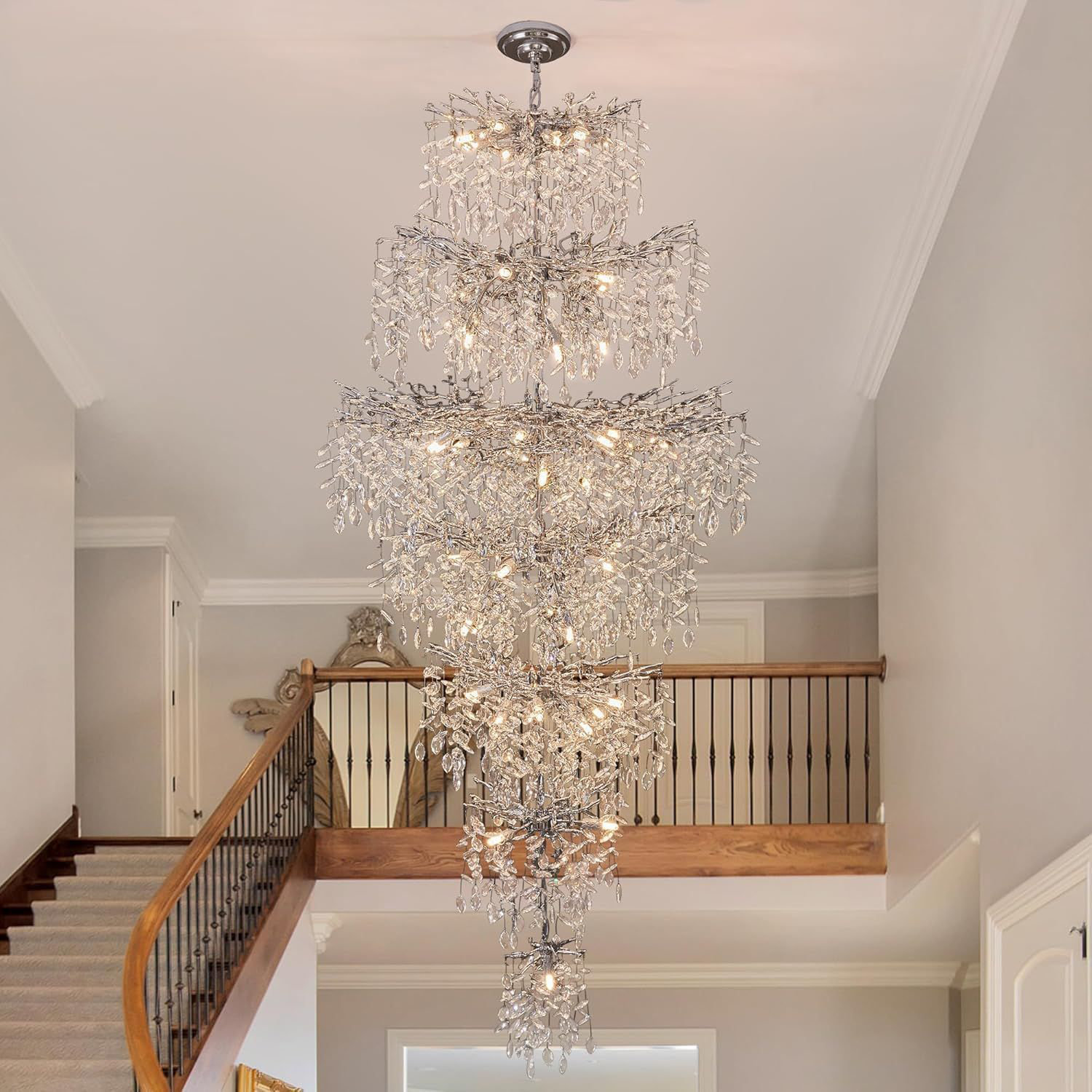 Rosdorf Park Modern Staircase K9 Chandeliers, Luxury Silver Long 7-Tier ...