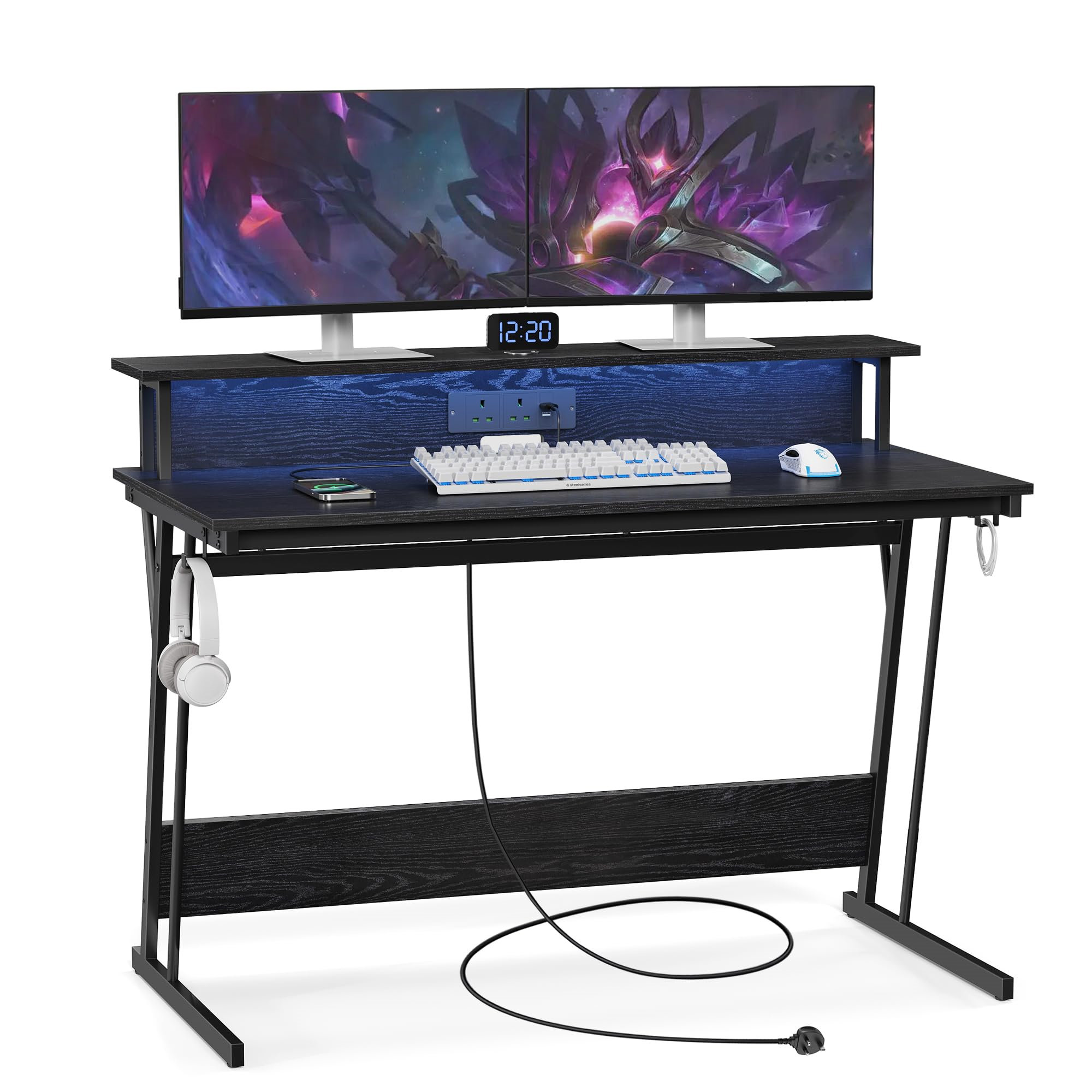 Ivy Bronx Gaming Desk With LED Lights And Built-In Power Outlets ...