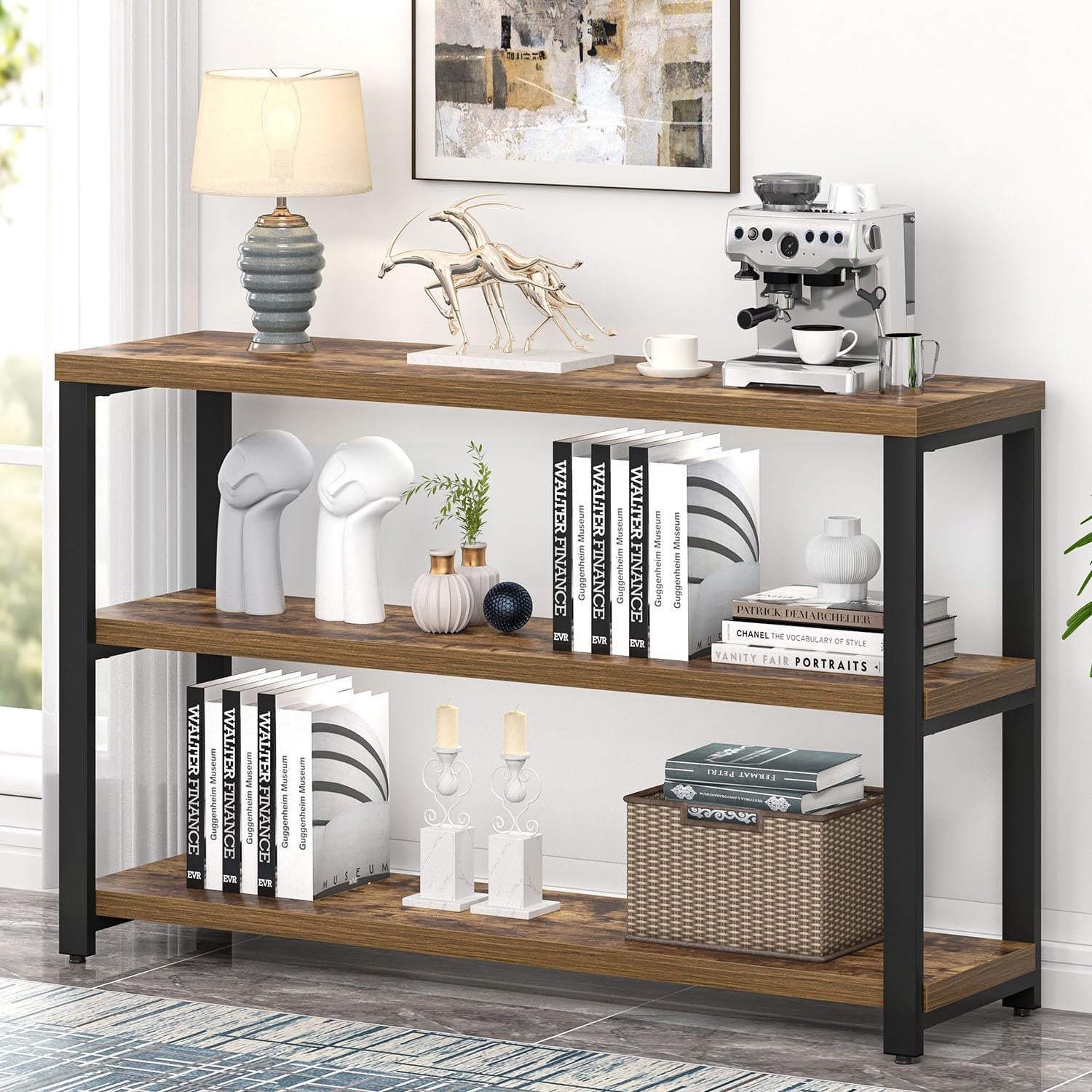 17 Stories Industrial Sofa Console Table, Entryway Table With 3 Tier ...