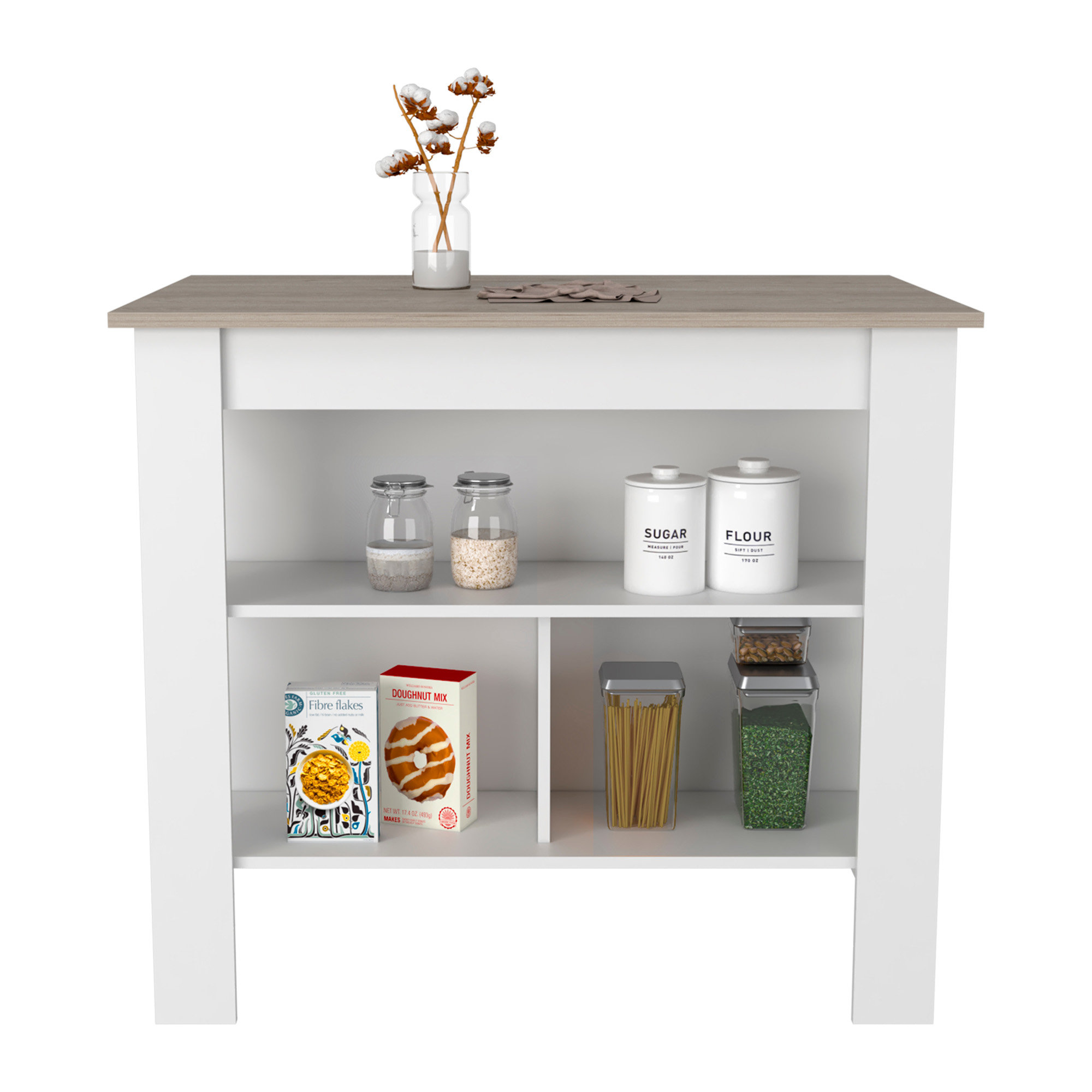 Ebern Designs Cala Kitchen Island Antibacterial, Three Shelves, Four ...