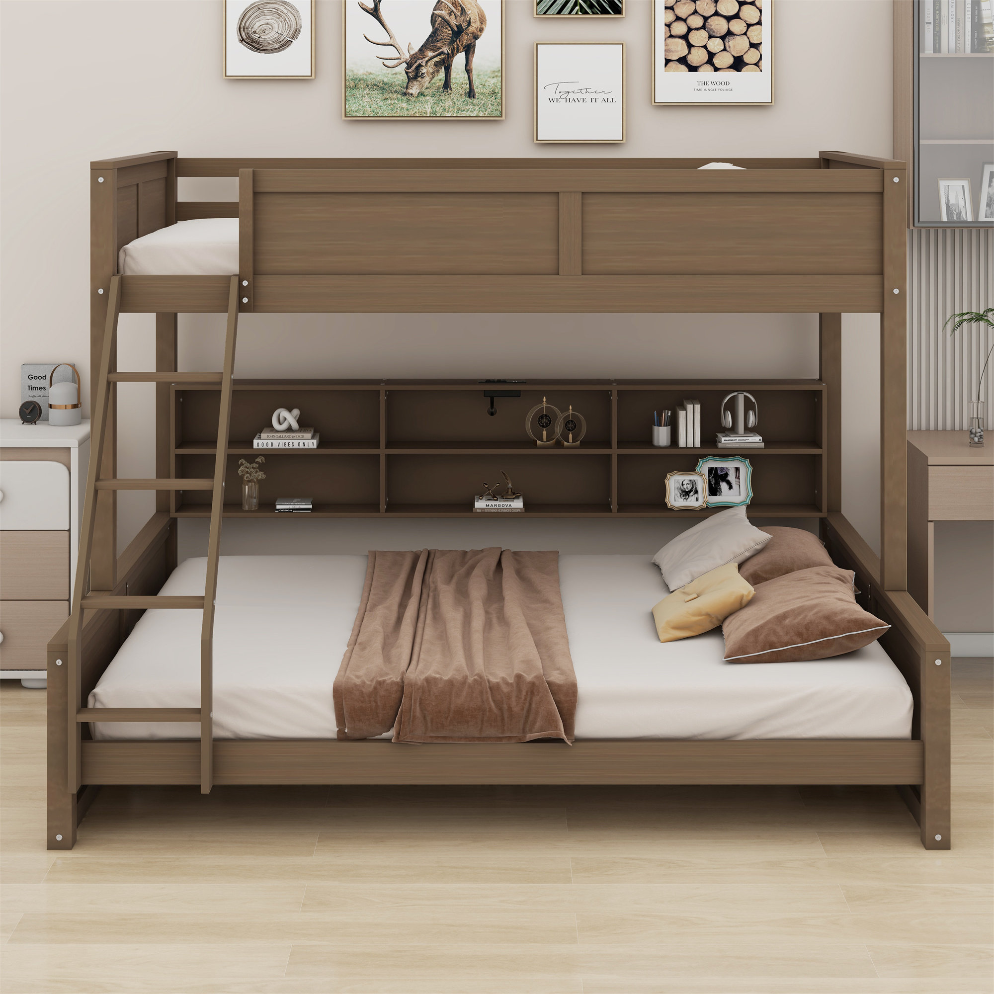 Latitude Run® Bunk Bed With Storage Cabinets And USB Ports | Wayfair