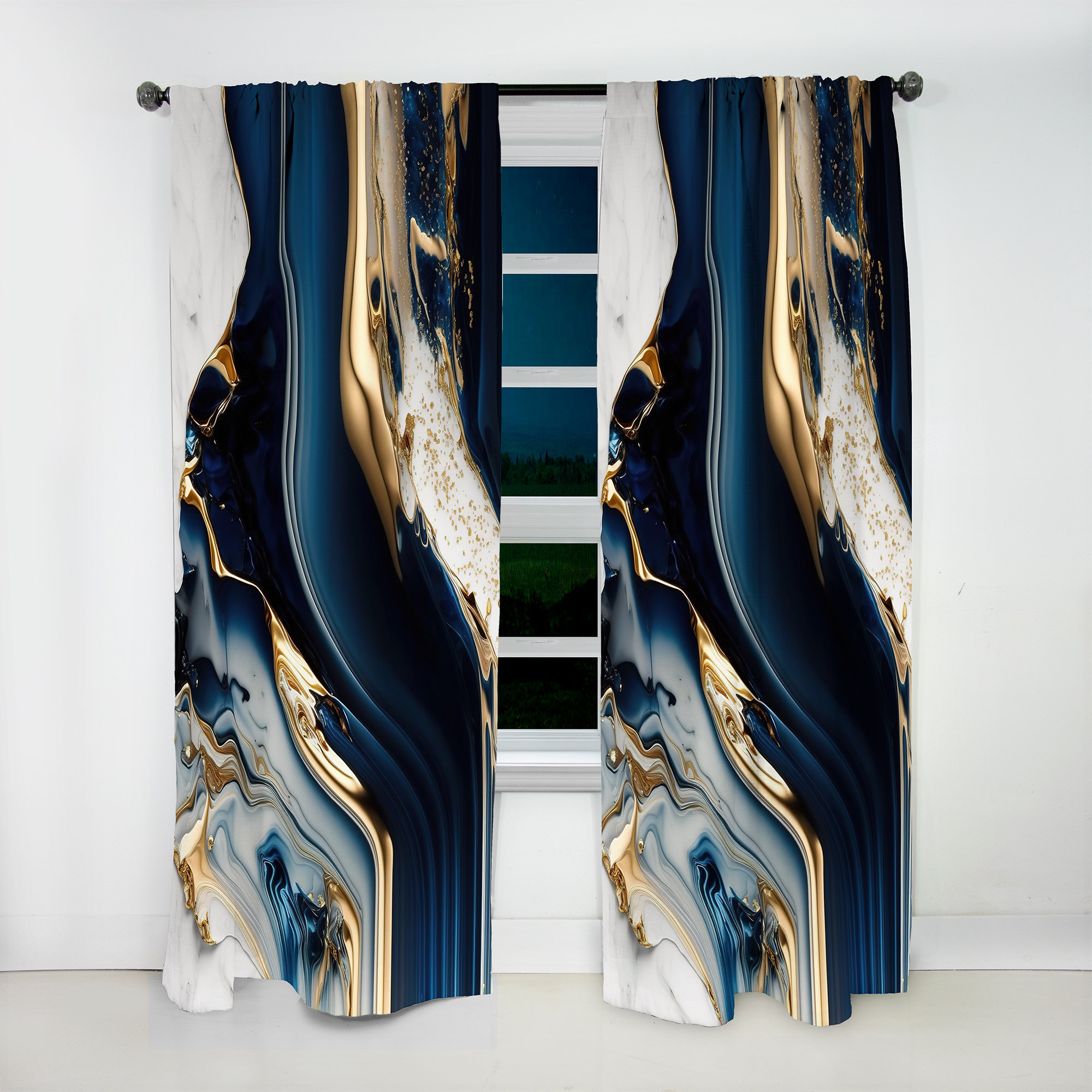 Design Art Abstract Geode Waves Blue V - Modern Curtain - Velvet Room ...