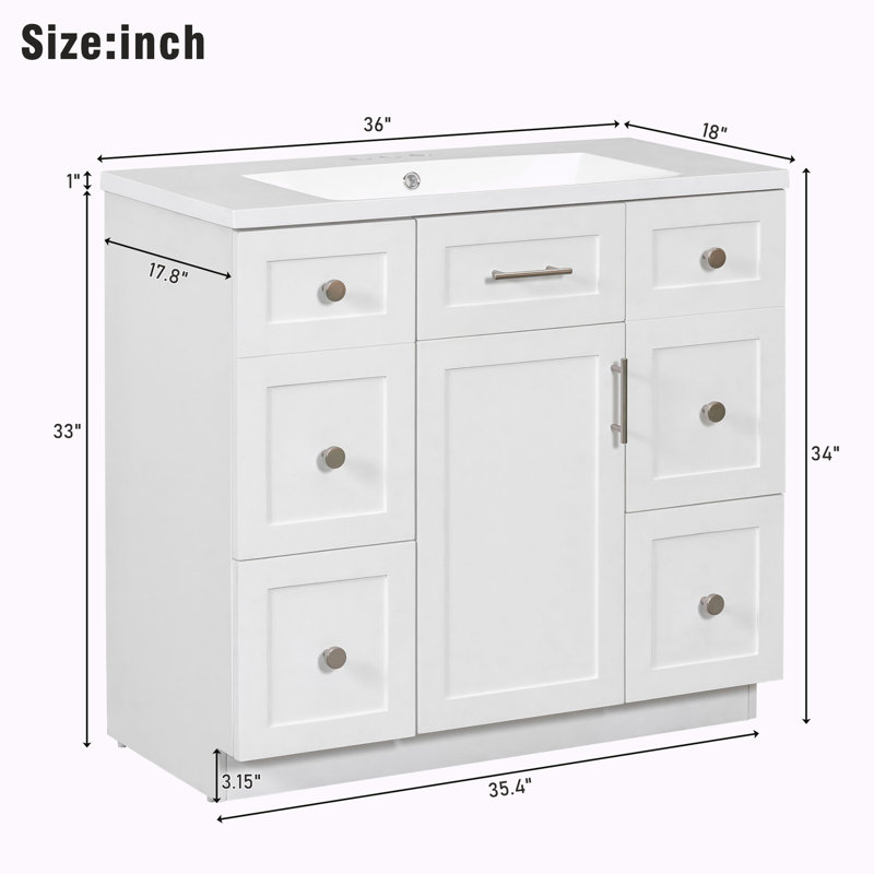 Winston Porter Sharlanda 36'' Single Bathroom Vanity with Ceramic Top ...