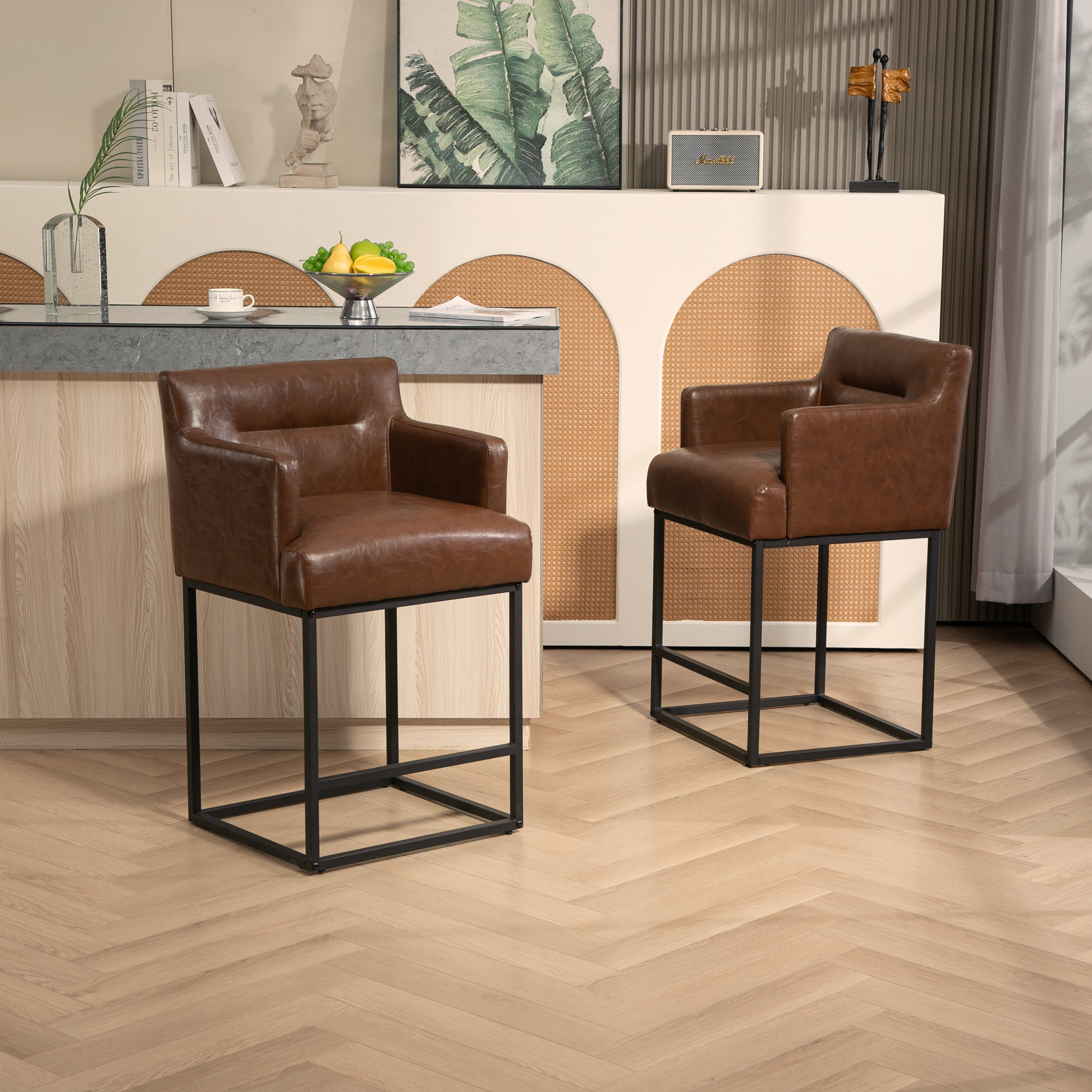 17 Stories House Hold Counter Height Bar Stools Set of 2, Modern Square ...