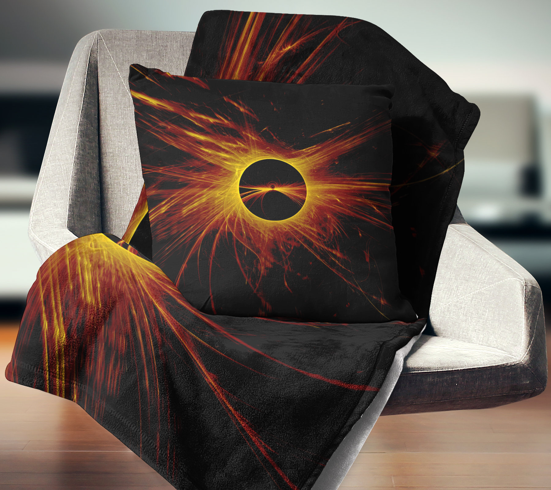 Design Art Dark Solar Eclipse on Black - Abstract Printed Pillow | Wayfair