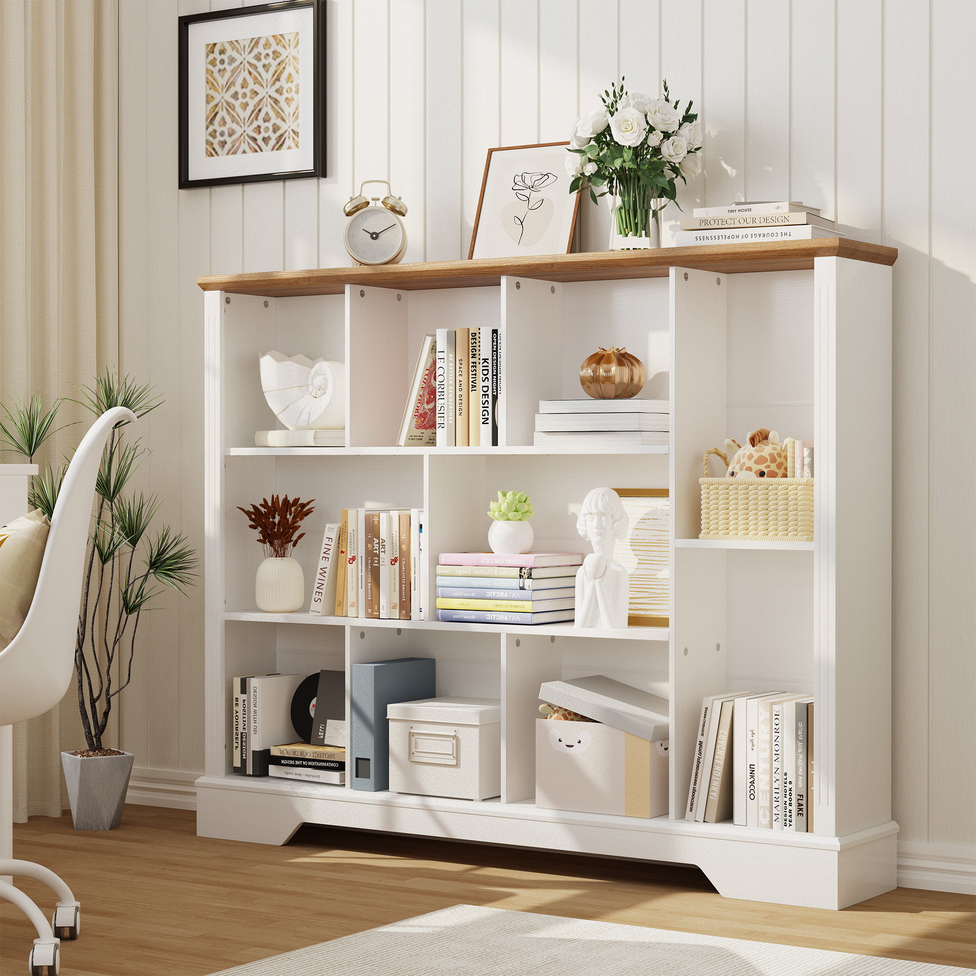 One Allium Way 10-Cube Farmhouse Cube Bookcase With Fluted Front Trim ...