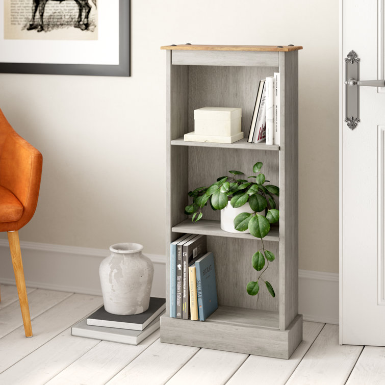 Brambly Cottage St Blazey Low Narrow 3 Shelf Bookcase, Grey And Antique ...