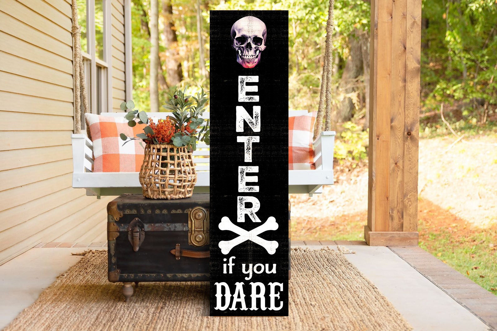 The Holiday Aisle® 36in Enter If You Dare Wooden Porch Sign - Spooky ...