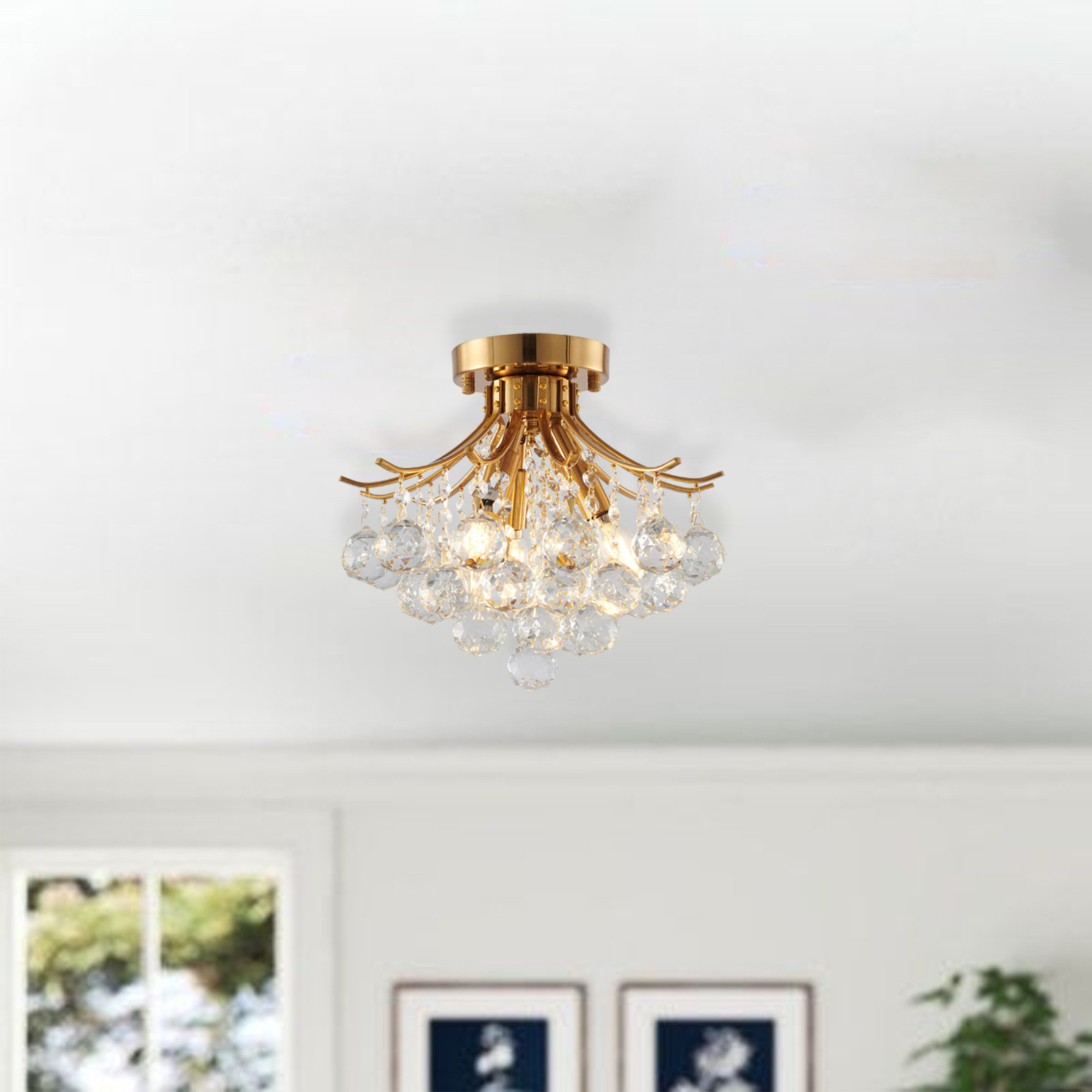 Rosdorf Park Crapps 3-Light Gold Crystal Semi Flush Mount - Wayfair Canada