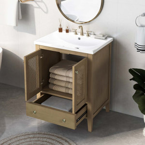 Bay Isle Home™ Bathroom Vanity With Ceramic Basin, Rattan Bathroom ...