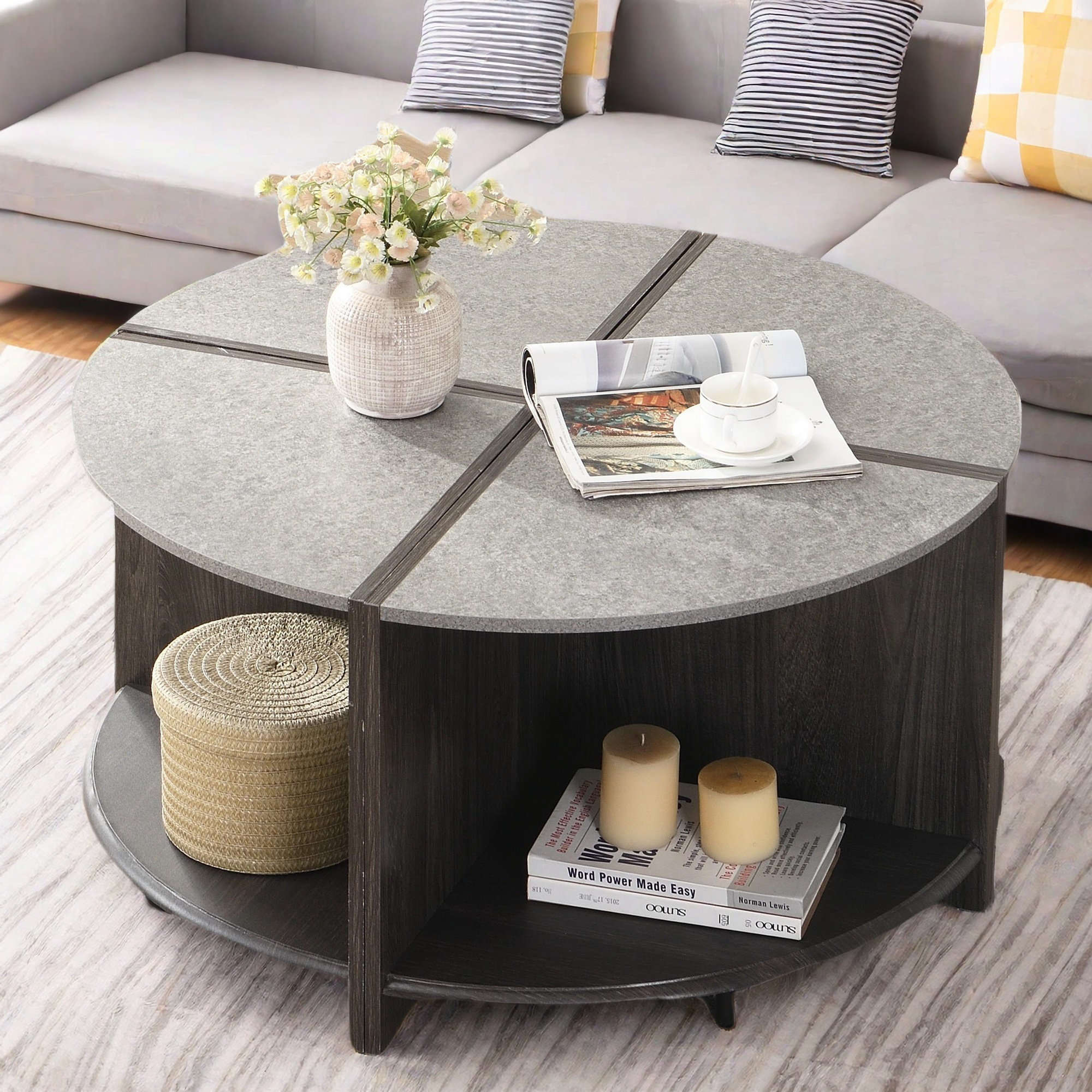 Latitude Run® 4-piece Industrial Round Akshan Coffee Table With 2-tier ...