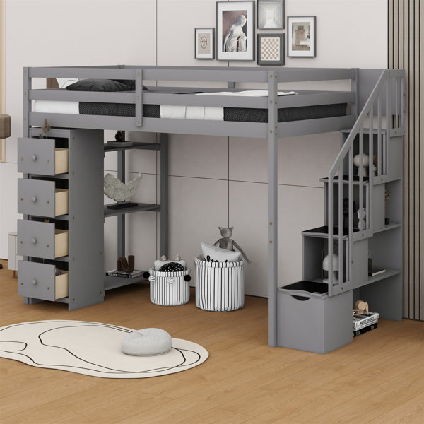 Harriet Bee Loft Bed With Storage Drawers And Stairs, Loft Bed With ...