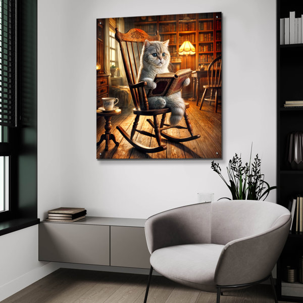 Epic Art 'Cat In Rocking Chair Reading' by Rey Klimt Acrylic Glass Wall ...
