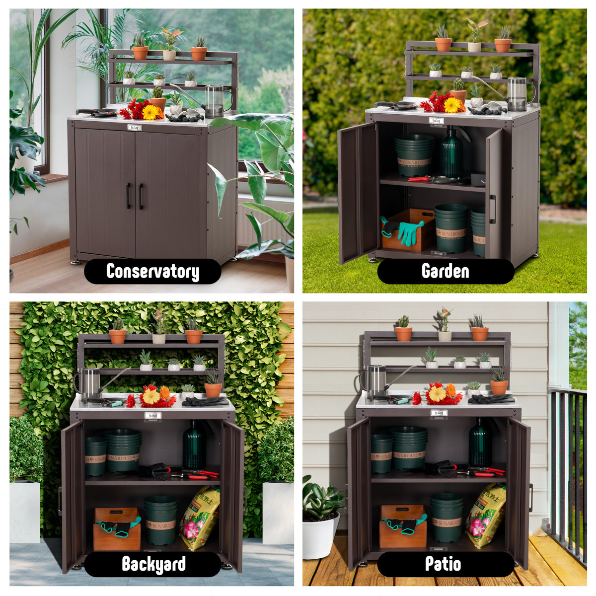 Feasto Garden Potting Bench with Storage Cabinet,Outdoor Gardening ...