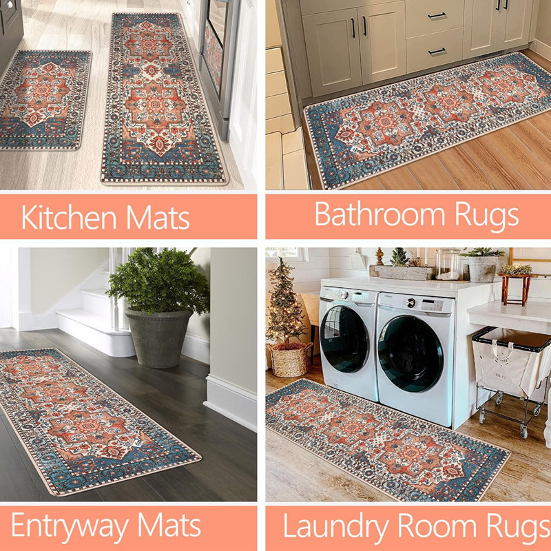 Bungalow Rose Muti Colorful Kitchen Rug Sets 3 Piece,Vintage Runner ...