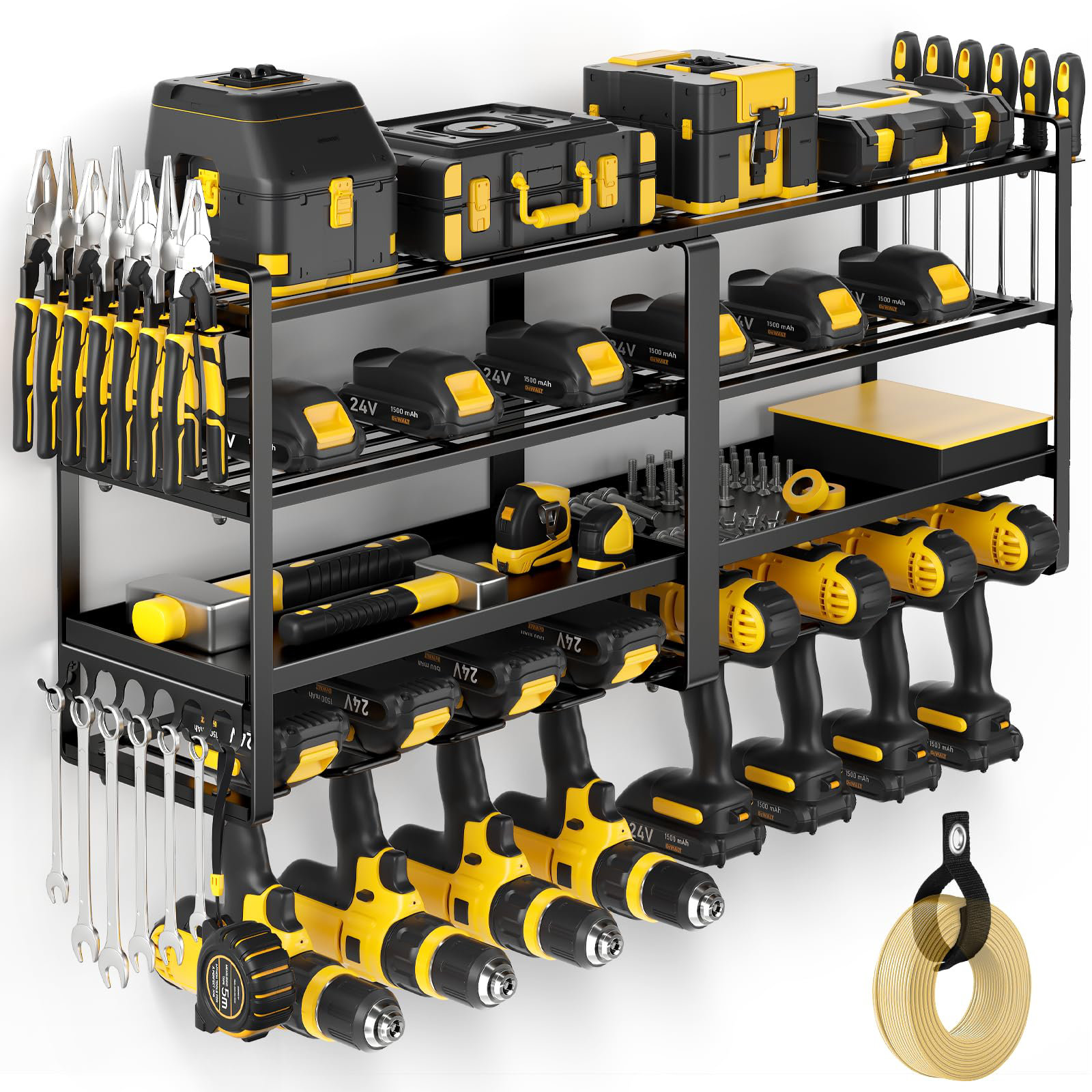 COAHAHA Black Alloy Steel 4-Tier Tool Organizer With 8 Drill Holders ...