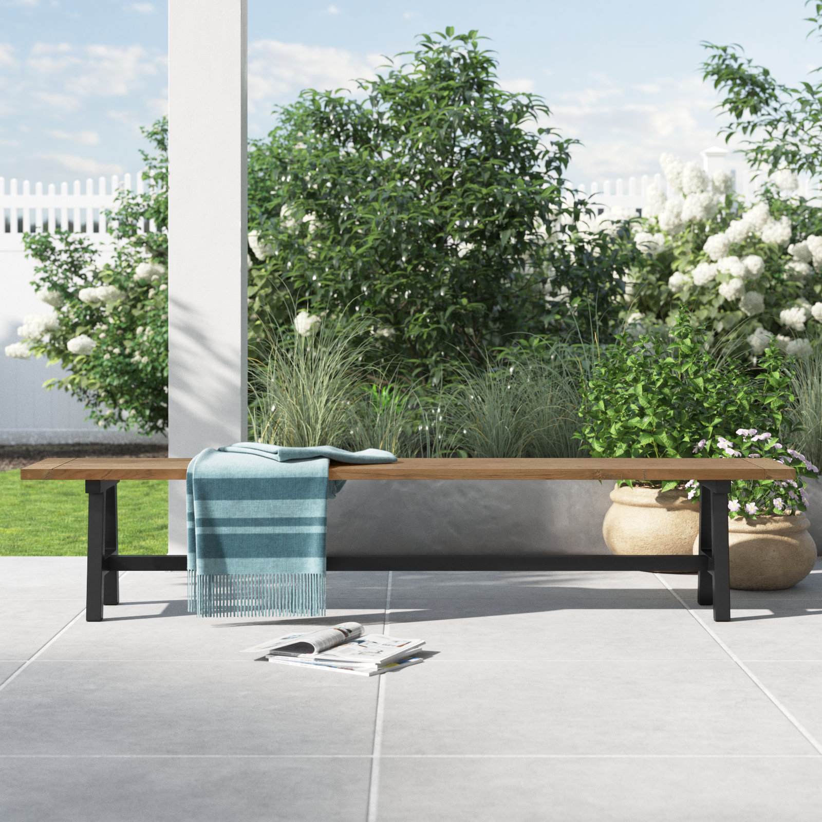 Three Posts Morones Rectangular Outdoor Bench in Solid Reclaimed Teak ...