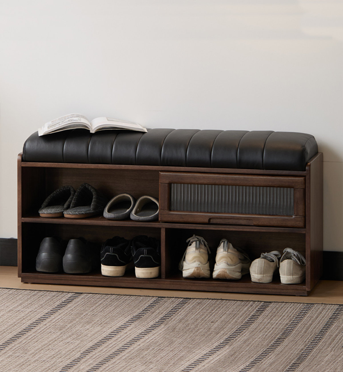 Ebern Designs Mid-Century Modern Solid Wood Shoe Storage Bench with ...