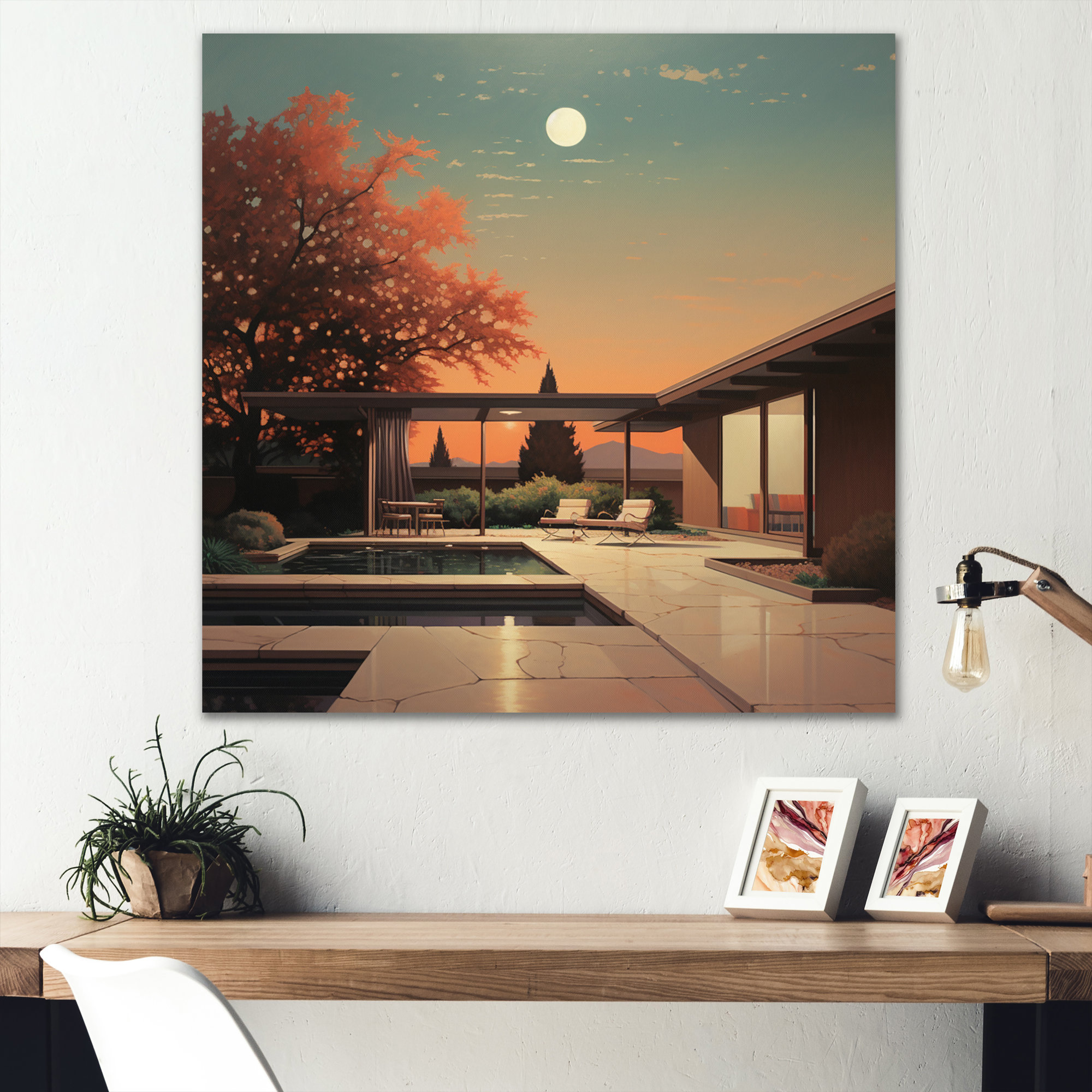 Red Barrel Studio Teal Orange Mid Century Dreamy River - Mid-Century ...