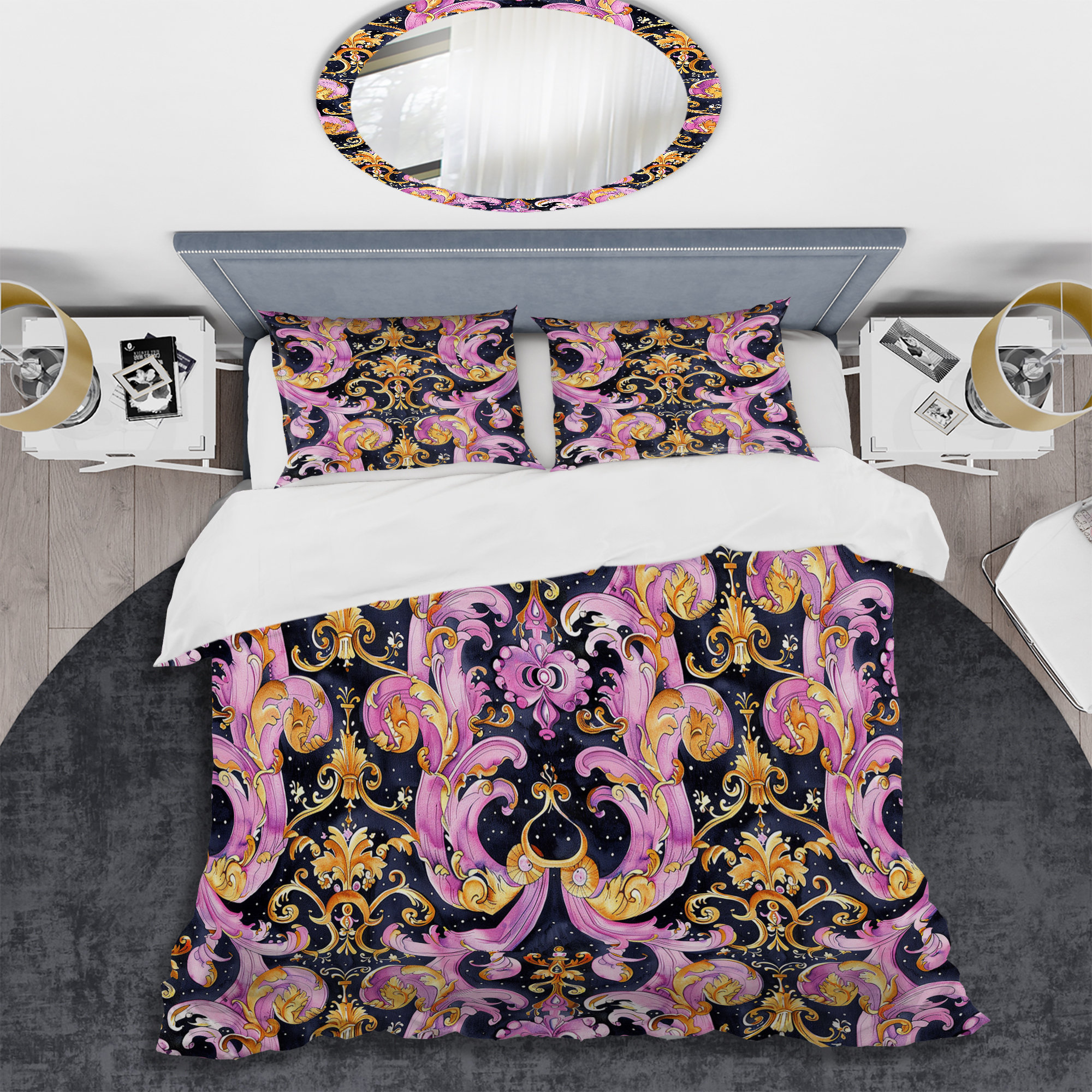 Design Art Pink And Gold Vintage Baroque Floral Glam Print - Glam Duvet ...