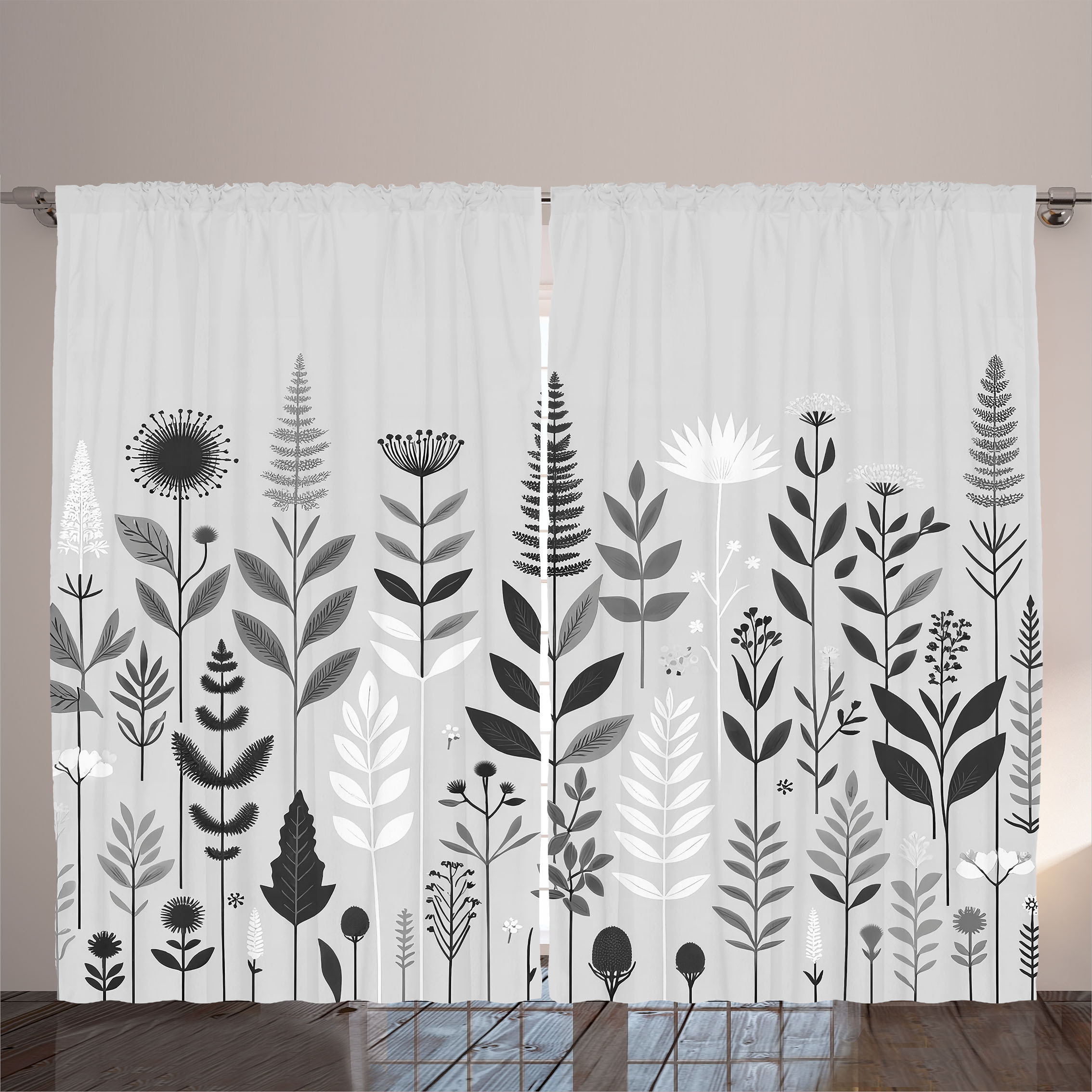 Ambesonne Curtains 2 Panel Set Simple Botany Scandi Leaves Pale