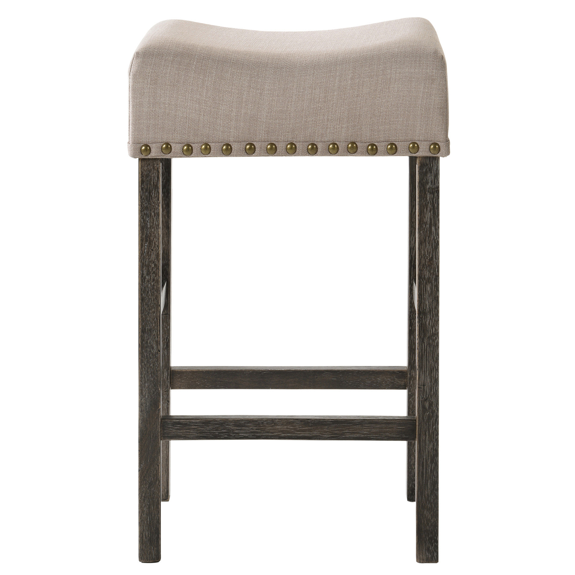 Ophelia & Co. 2 Tan Linen Counter Chairs - Backless With Grey Wood Legs ...