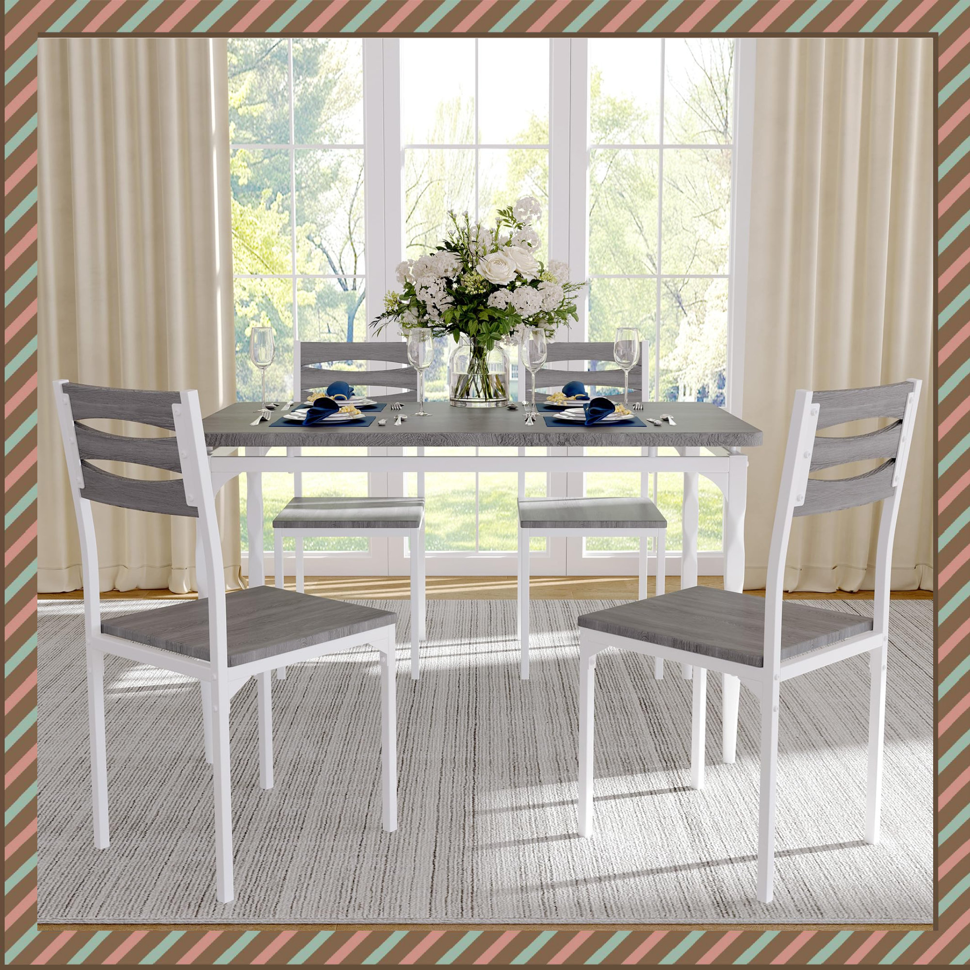 17 Stories Compact 5-Piece Dining Table Set with Chairs, Rustic Wood ...