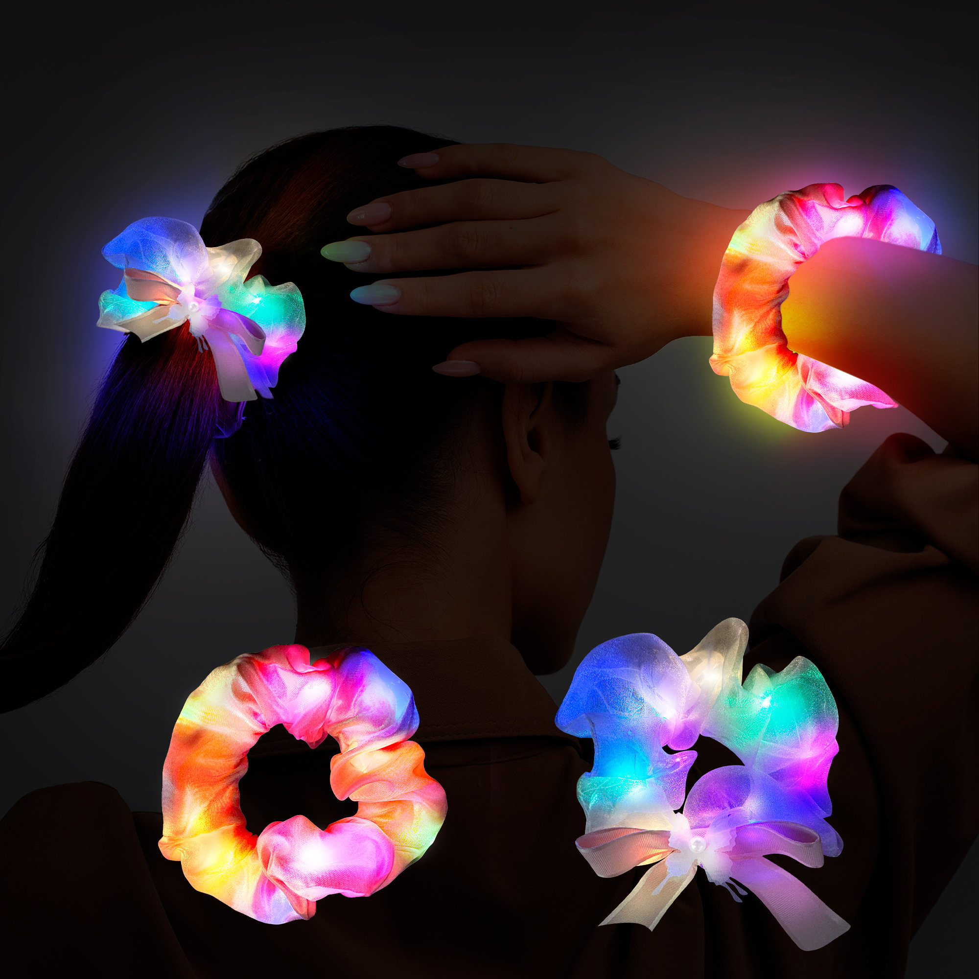 The Holiday Aisle® Light Up Scrunchies for Girls, 2 Pcs Glow Scrunchies ...