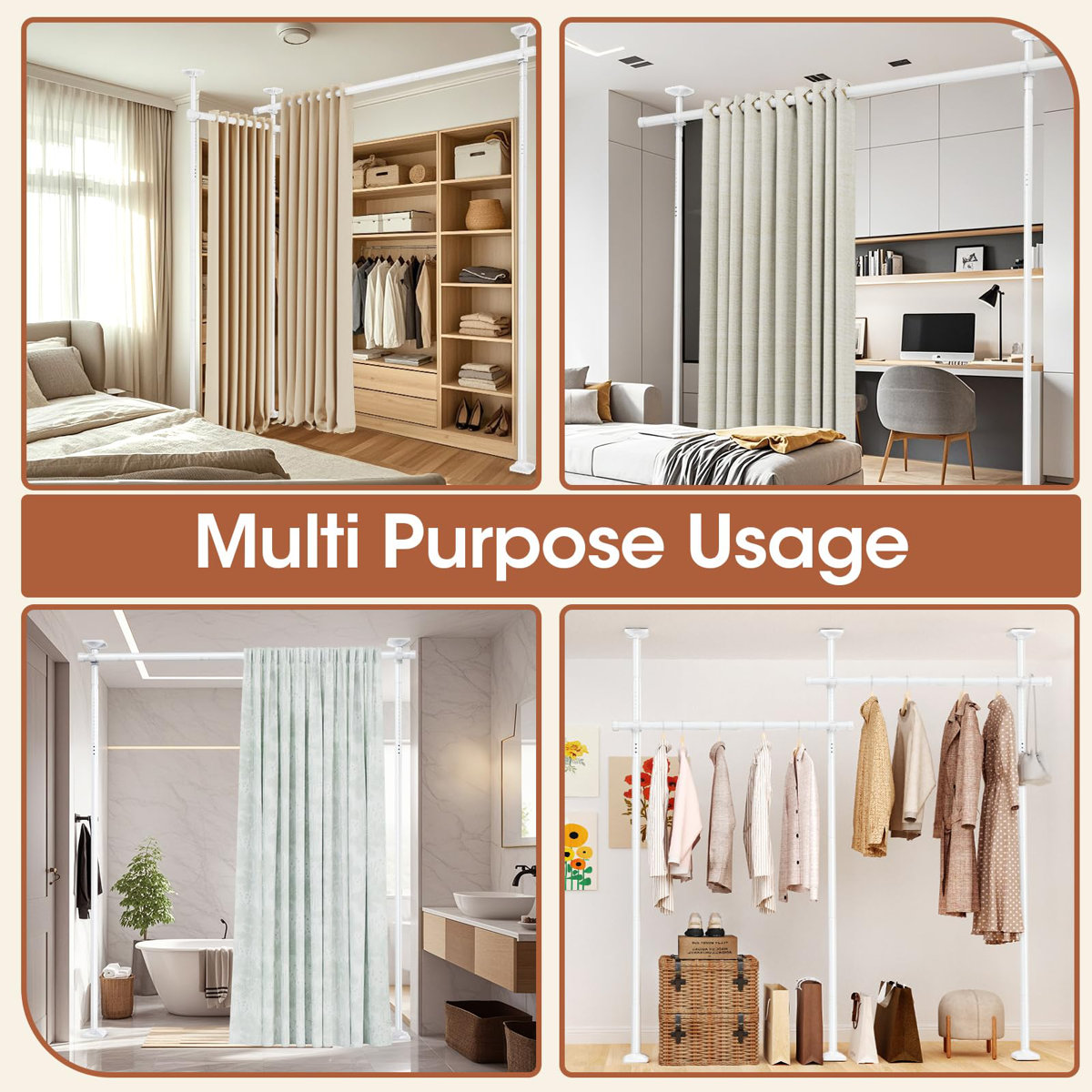 Rebrilliant Room Divider Curtain Rod - No Drilling Partition Room ...
