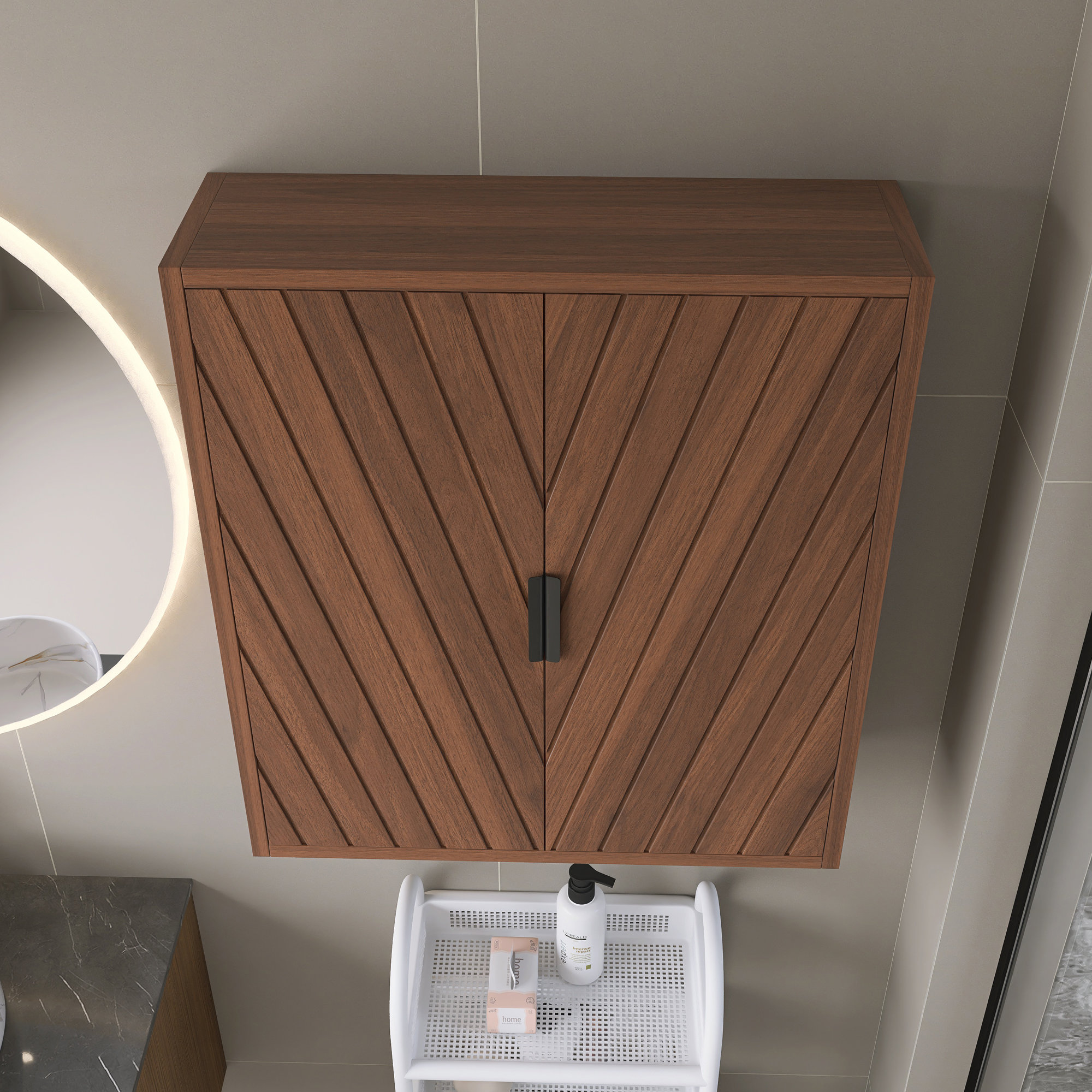 Latitude Run® Wall-Mounted Striped Bathroom Cabinet With Doors And ...