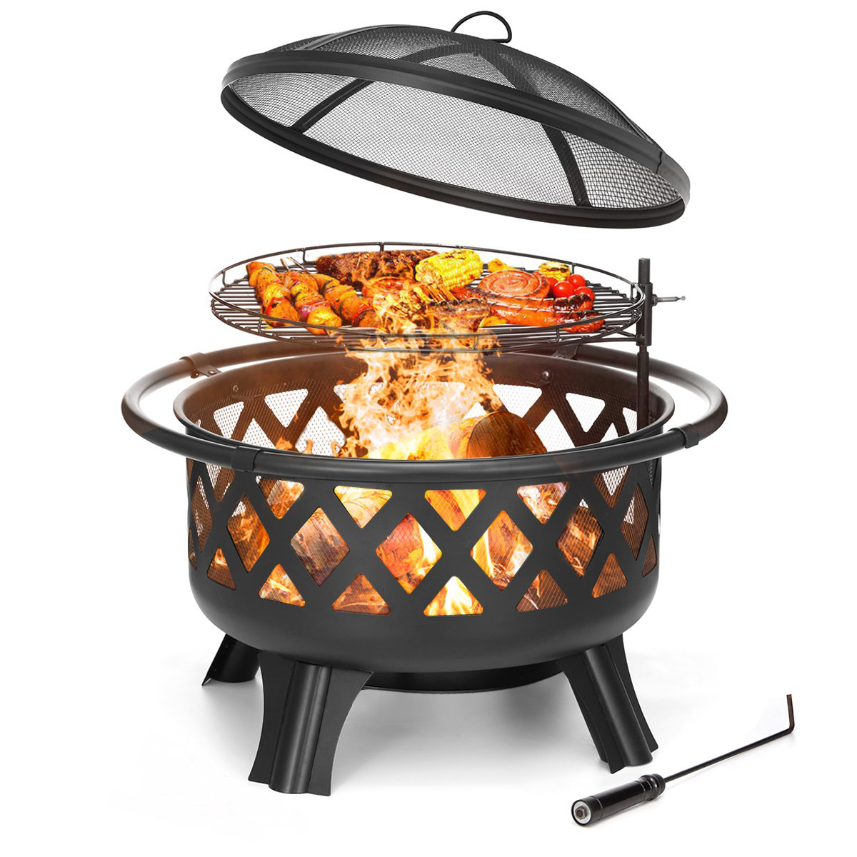 Arlmont & Co. Lula 17" H x 30" W Wood Burning Outdoor Fire Pit with Lid ...