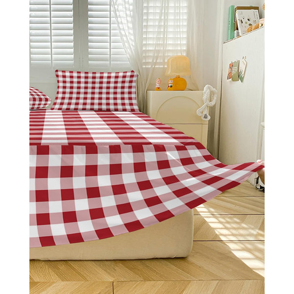 RAPTIZ Rustic Farm Red Plaid Check Ruffle Bed Skirt,Luxury Bedskirt ...