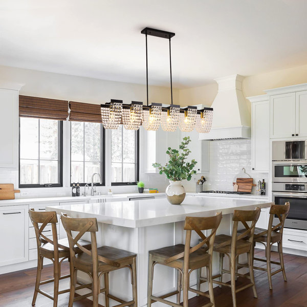Mercer41 Mahailey 6 - Light Crystal Kitchen Island Linear Pendant ...
