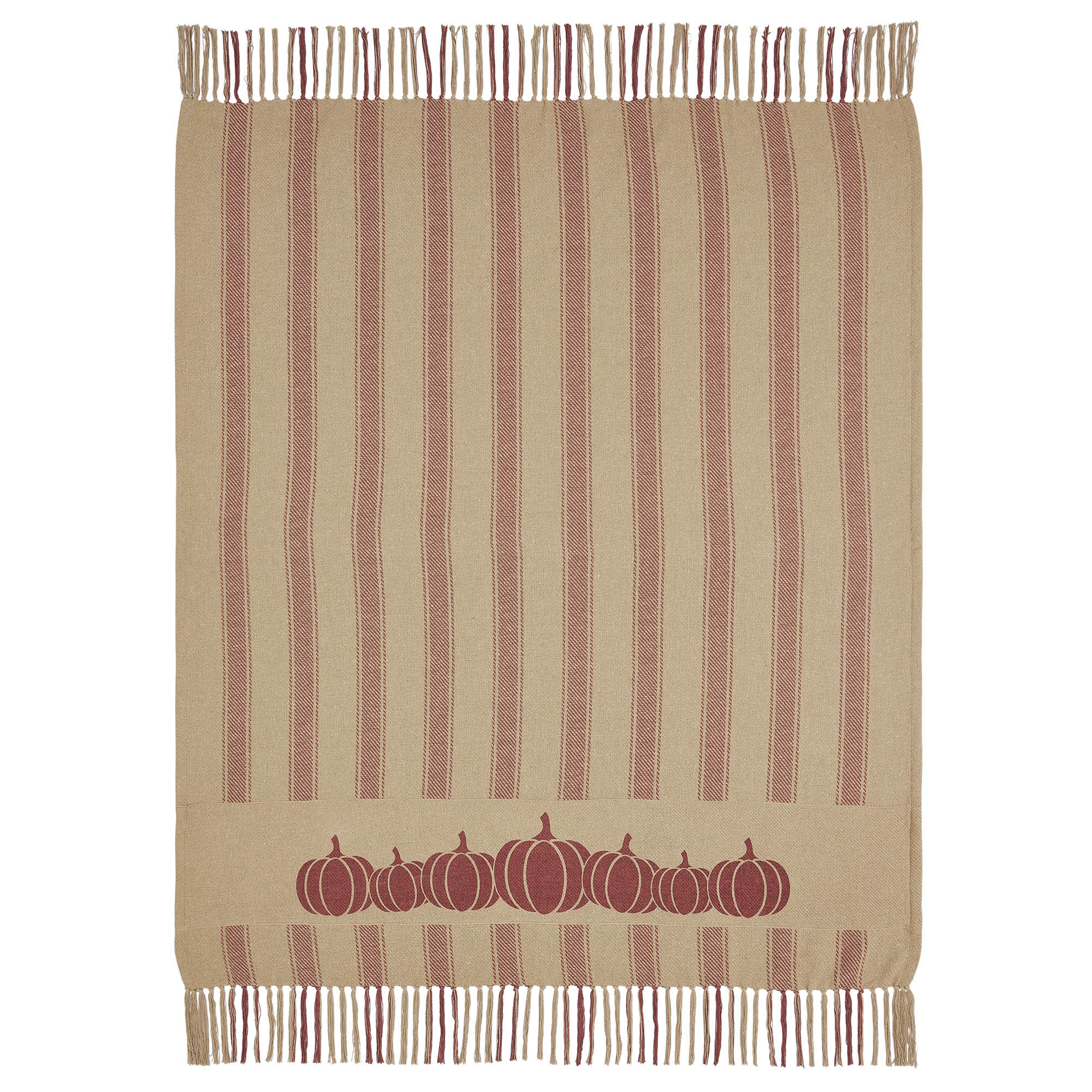 VHC Brands Harvest Blessings Pumpkin Patch Ticking Stripe Woven Throw ...