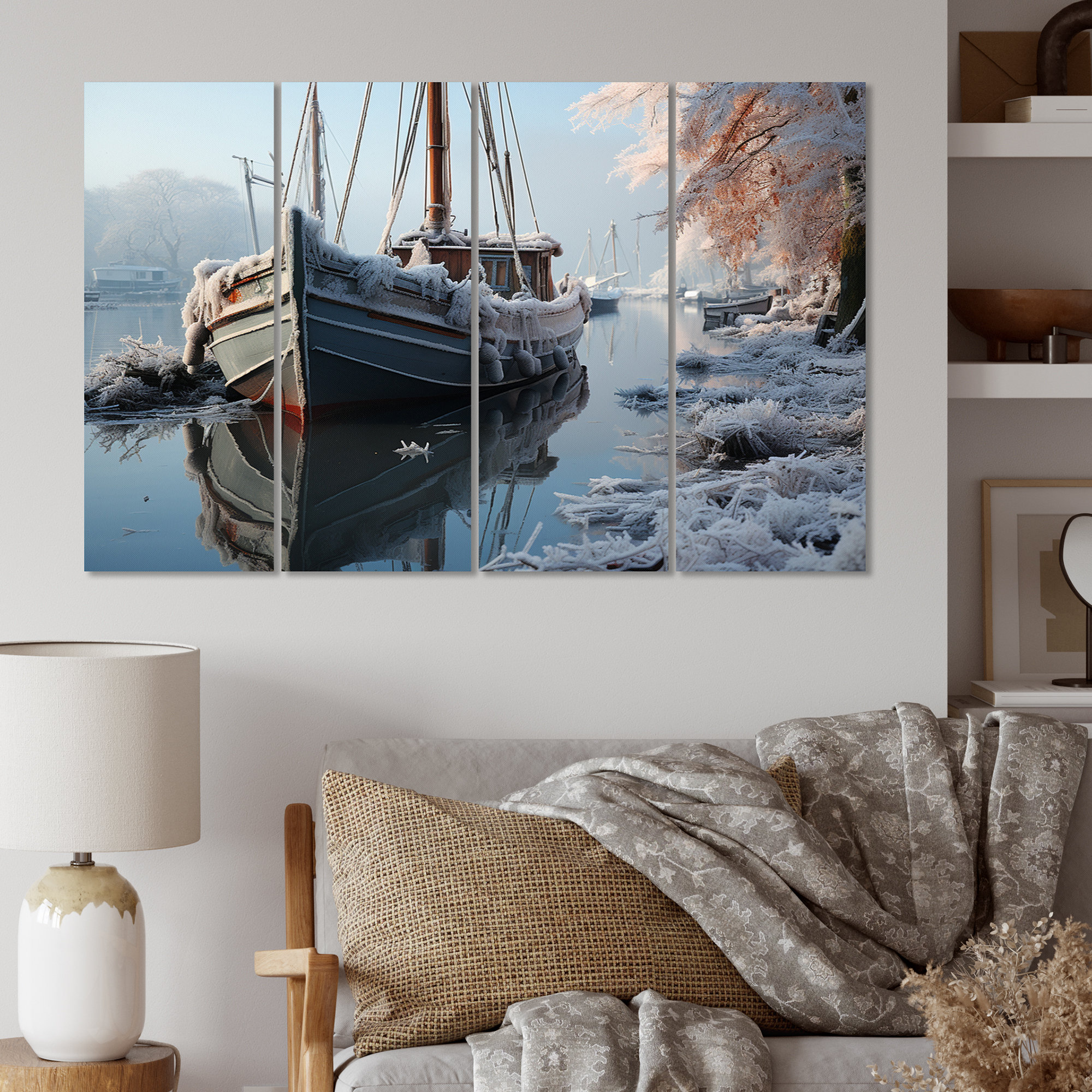 Breakwater Bay Icy Harbor Winter Landscape - Transportation Canvas ...